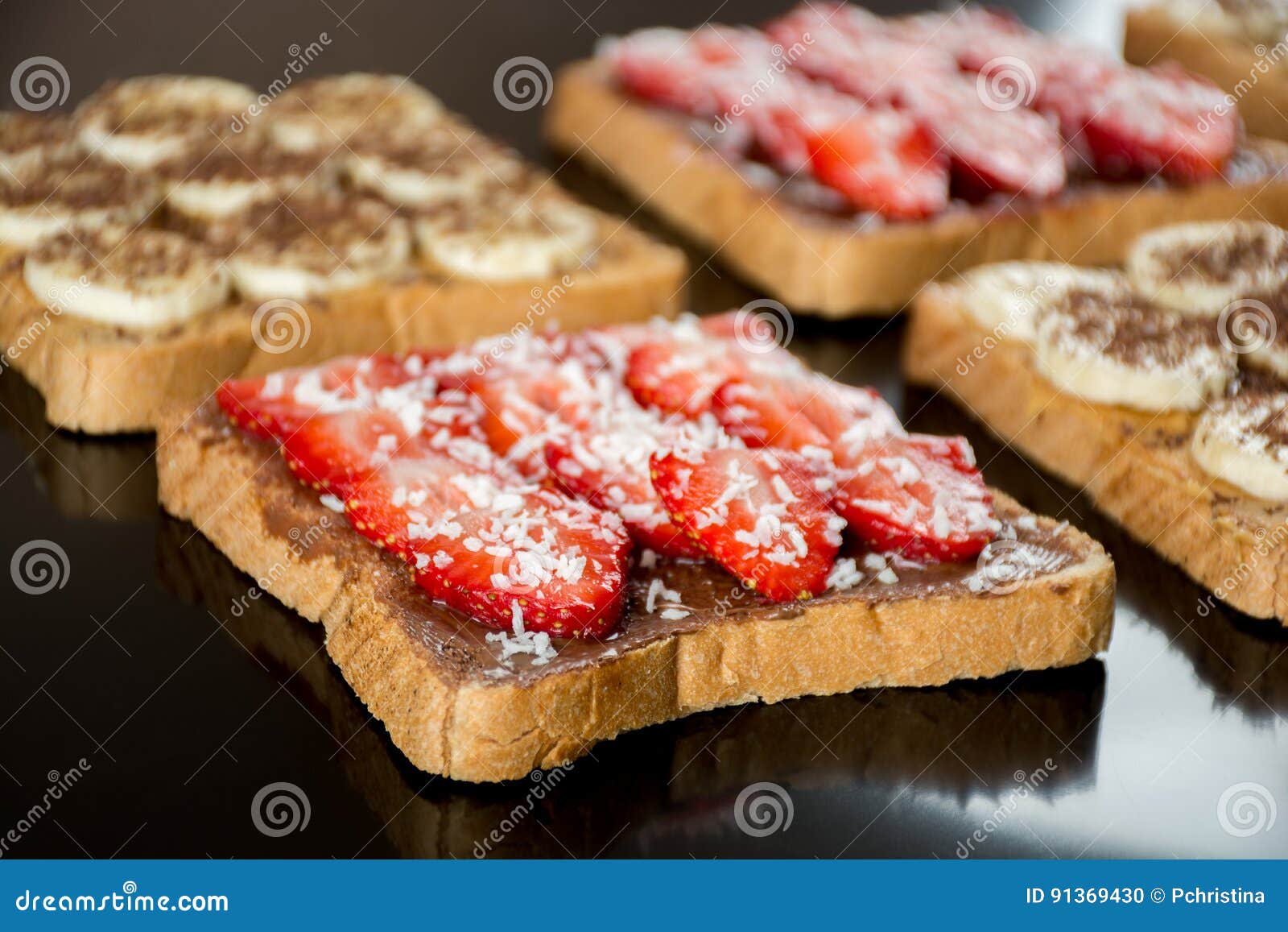 Sweet Sandwiches Assortment With Chocolate Nut Butter And Fruits ...