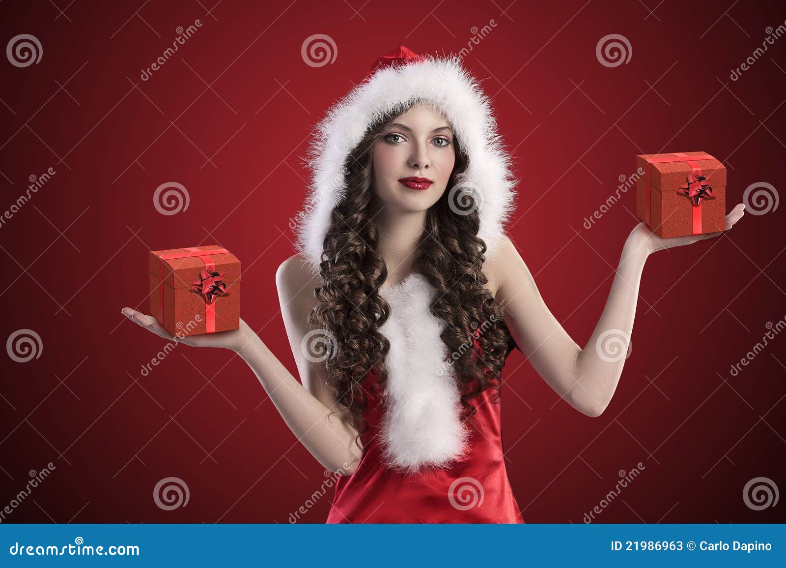 Sweet Santa Brunette Spreading Her Arms Stock Image - Image of posing ...