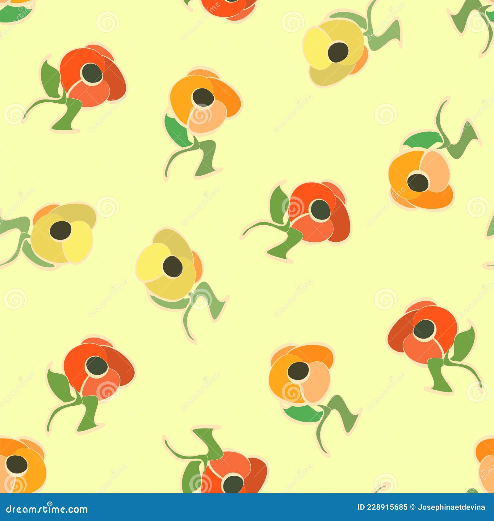 Sweet Scattered Flowers Vector Repeat Pattern in Red, Orange and Yellow ...