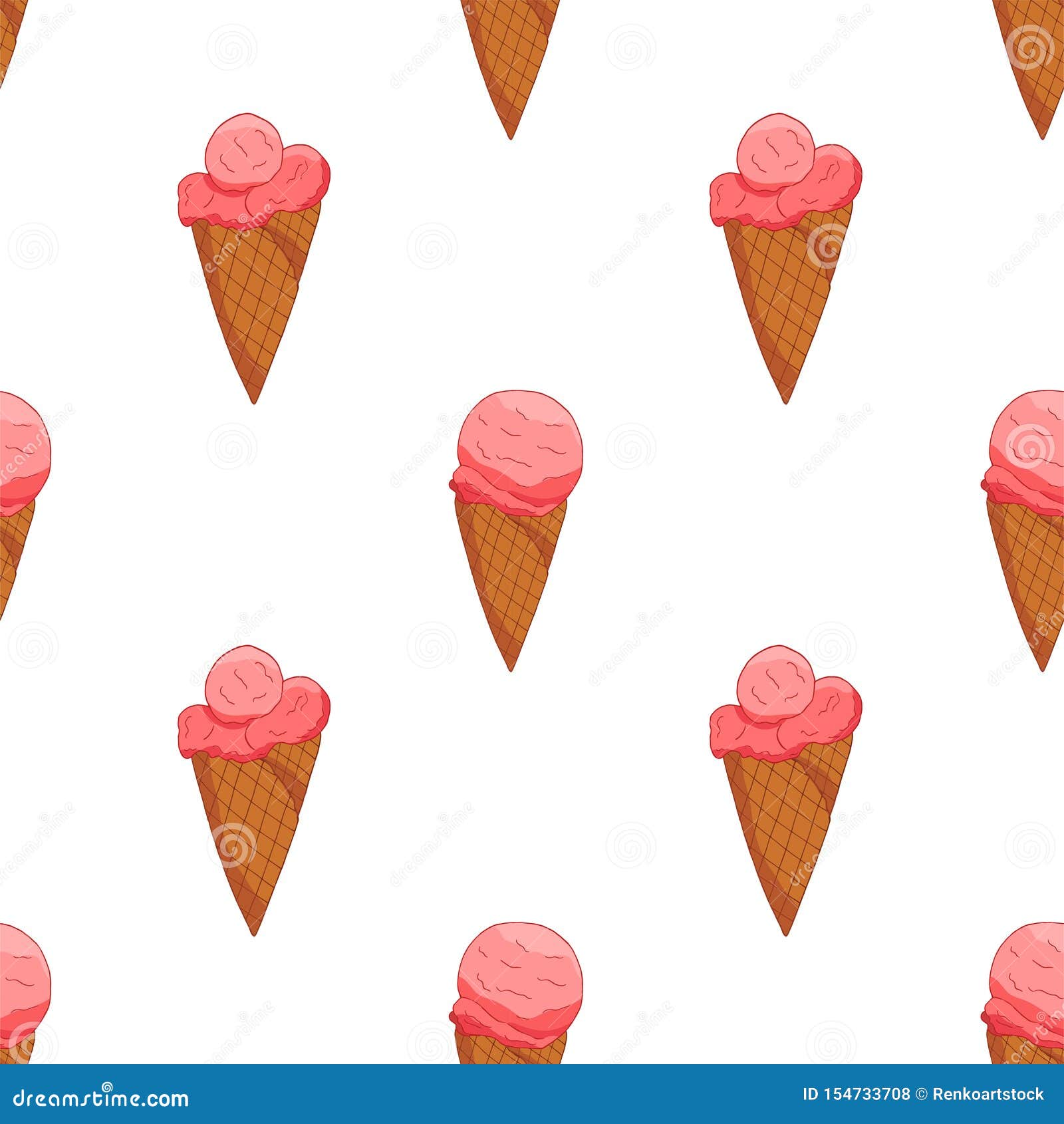 Pink Strawberry Ice Cream Seamless Pattern Stock Vector Illustration