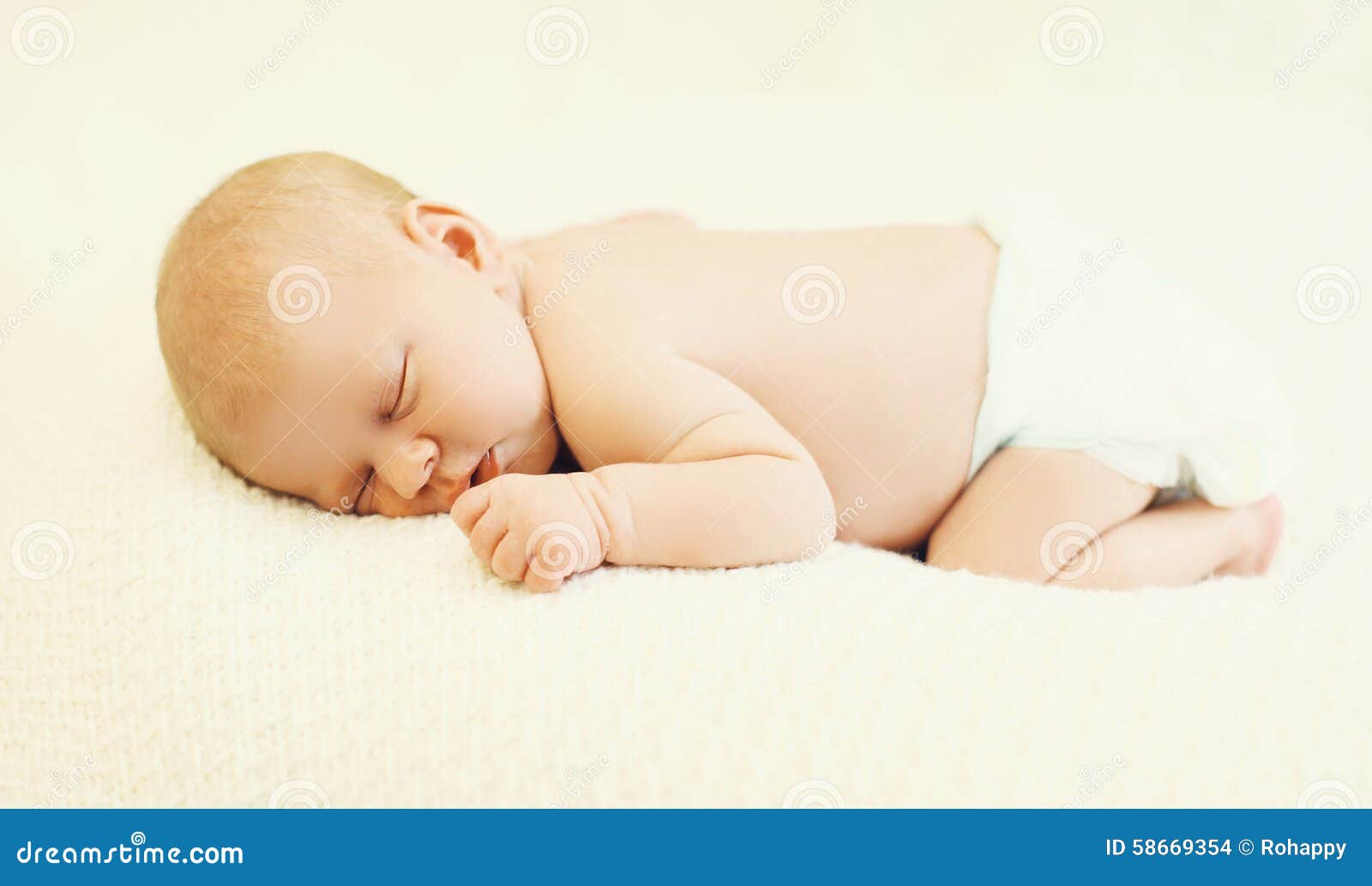Sweet Sleep Baby Lying on the Bed Stock Photo - Image of diapers ...