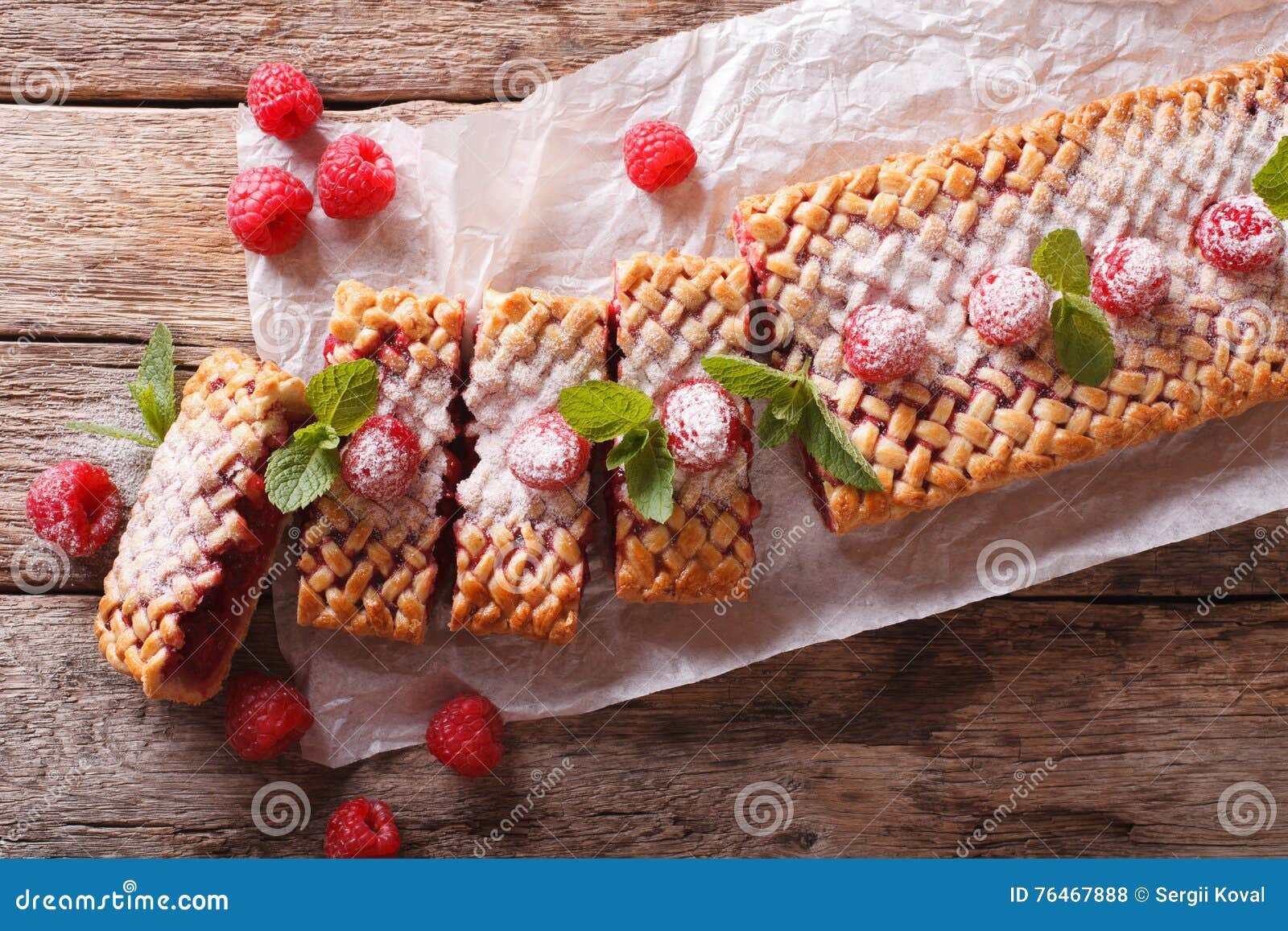 Sweet Sliced Pie Stuffed with Ripe Raspberry Close Up. Horizontal Stock ...