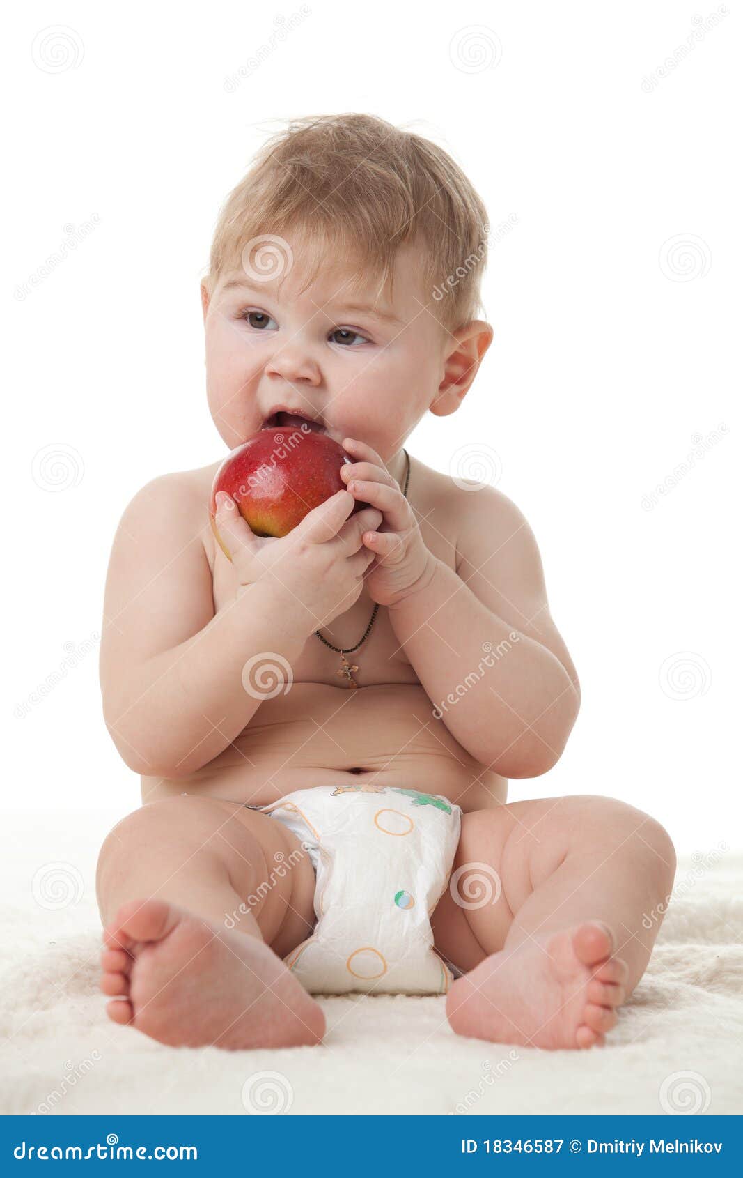 Sweet Small Baby with Apple. Stock Image - Image of meal, life: 18346587