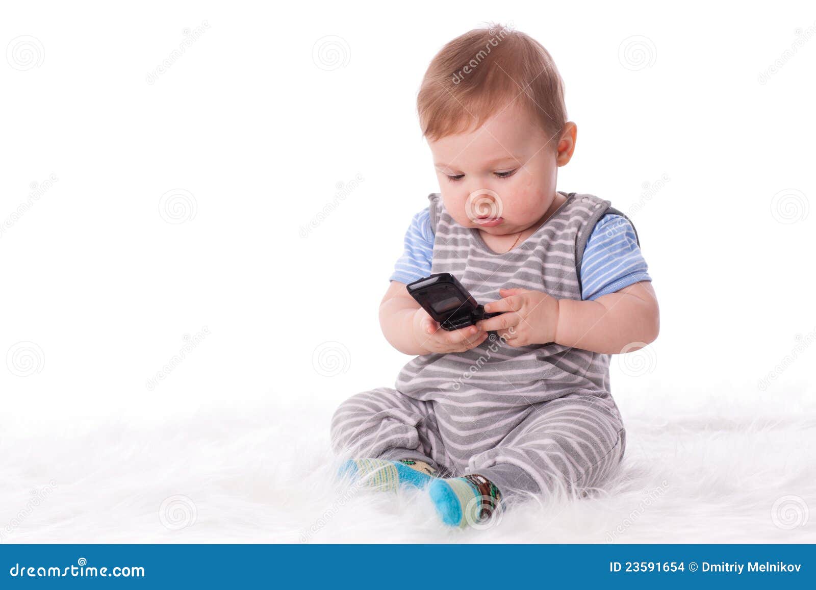 Sweet Small Baby with Mobile Phone. Stock Photo - Image of curious ...