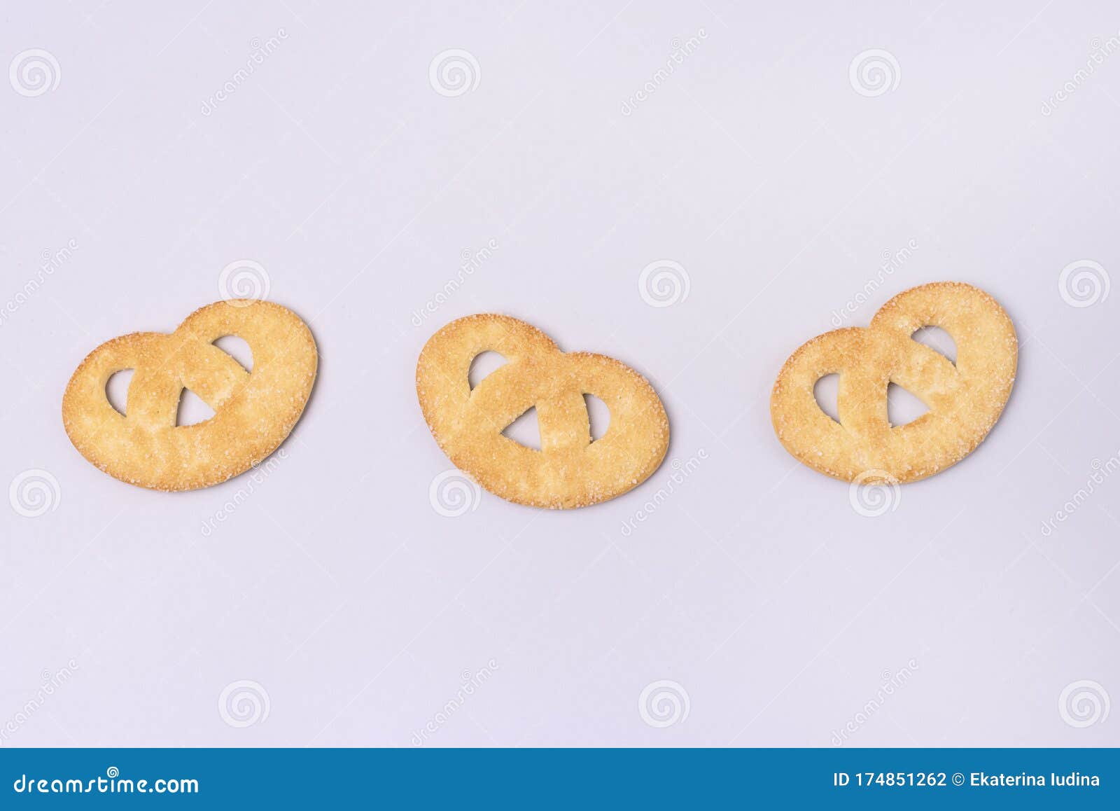 Sweet Small Pretzel on a Blue Background Top View Horizontal Stock ...