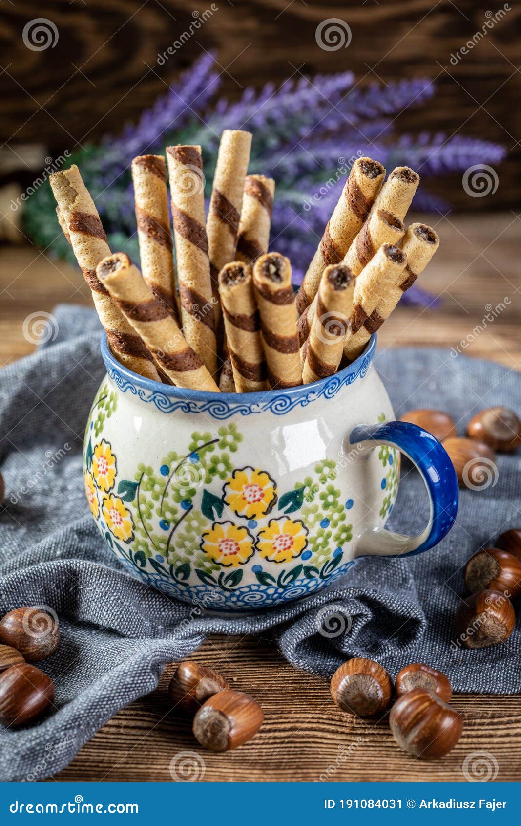 Sweet Spiral Tubes with Nuts Cream Stock Image - Image of dessert ...