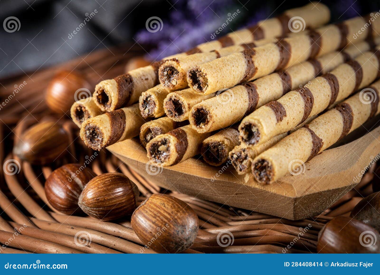 Sweet Spiral Tubes with Nuts Cream Stock Photo - Image of table, candy ...