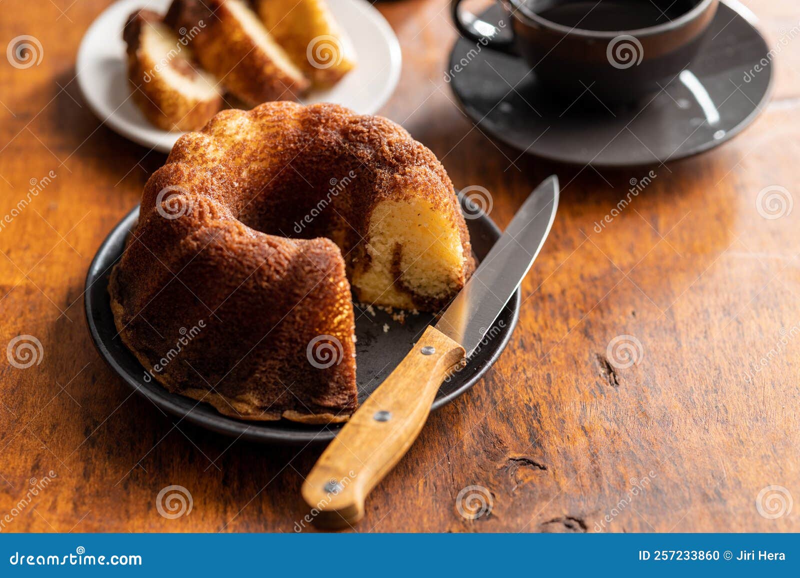 Sweet Sponge Cake. Bundt Cake on Wooden Table Stock Photo - Image of ...