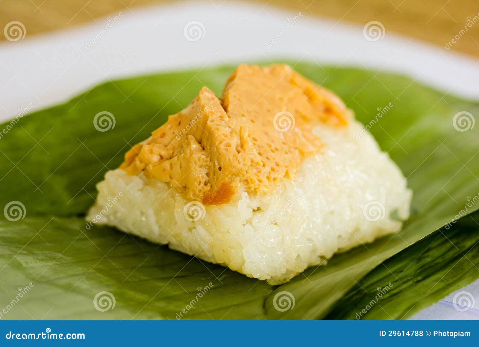 Sweet Sticky Rice with Egg Custard Topping Stock Photo - Image of asia ...