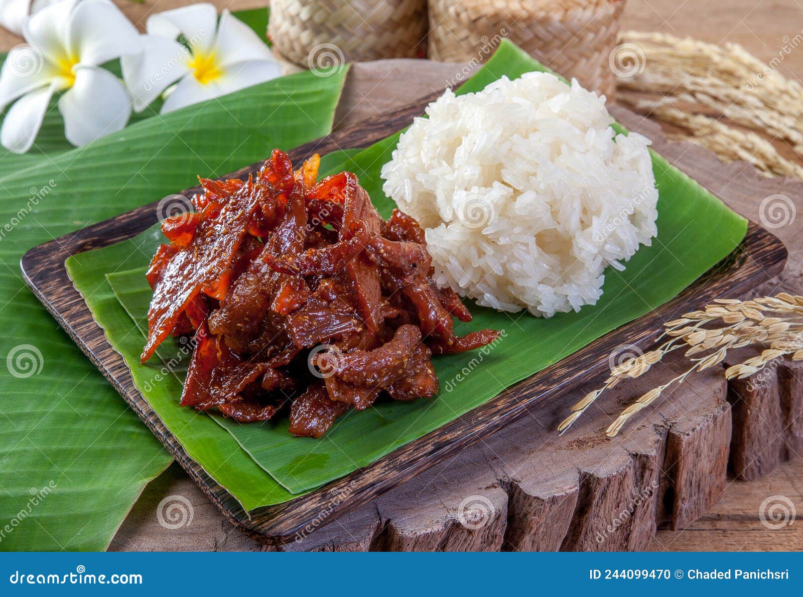 Sweet Sticky Rice with Pork Stock Photo - Image of grilled, restaurant ...