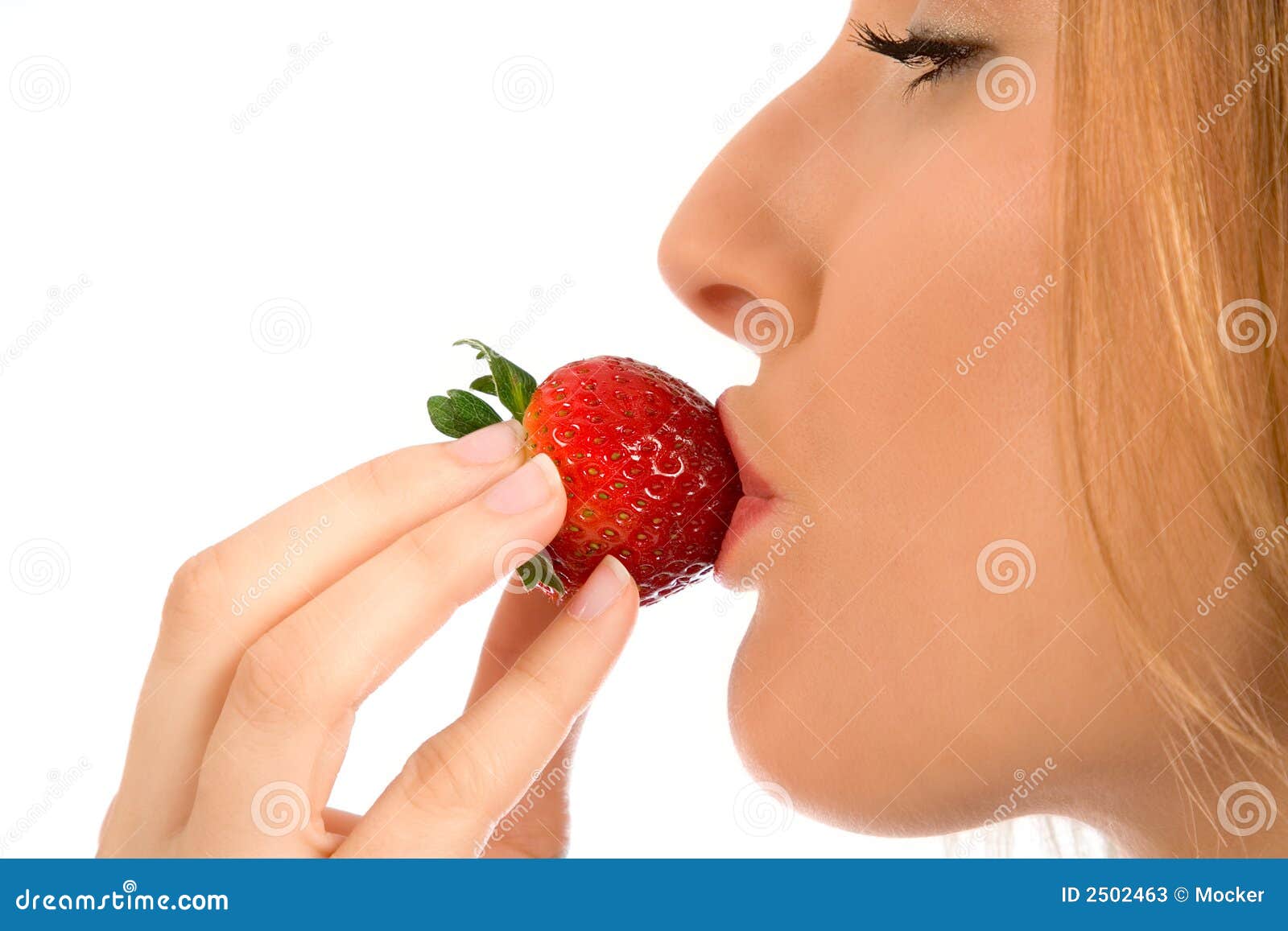 Sweet Strawberry Lips of Woman Stock Image - Image of hand, girl: 2502463