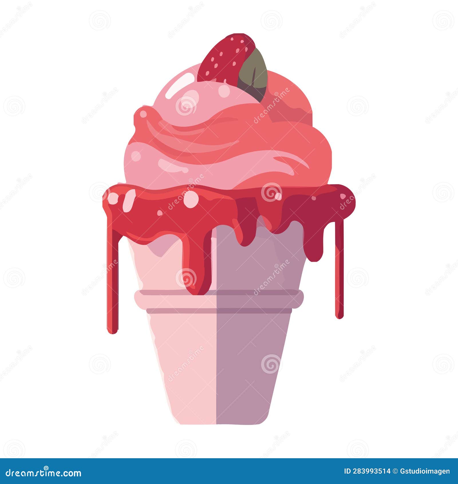 Sweet Summer Dessert Strawberry Ice Cream Cone Stock Vector