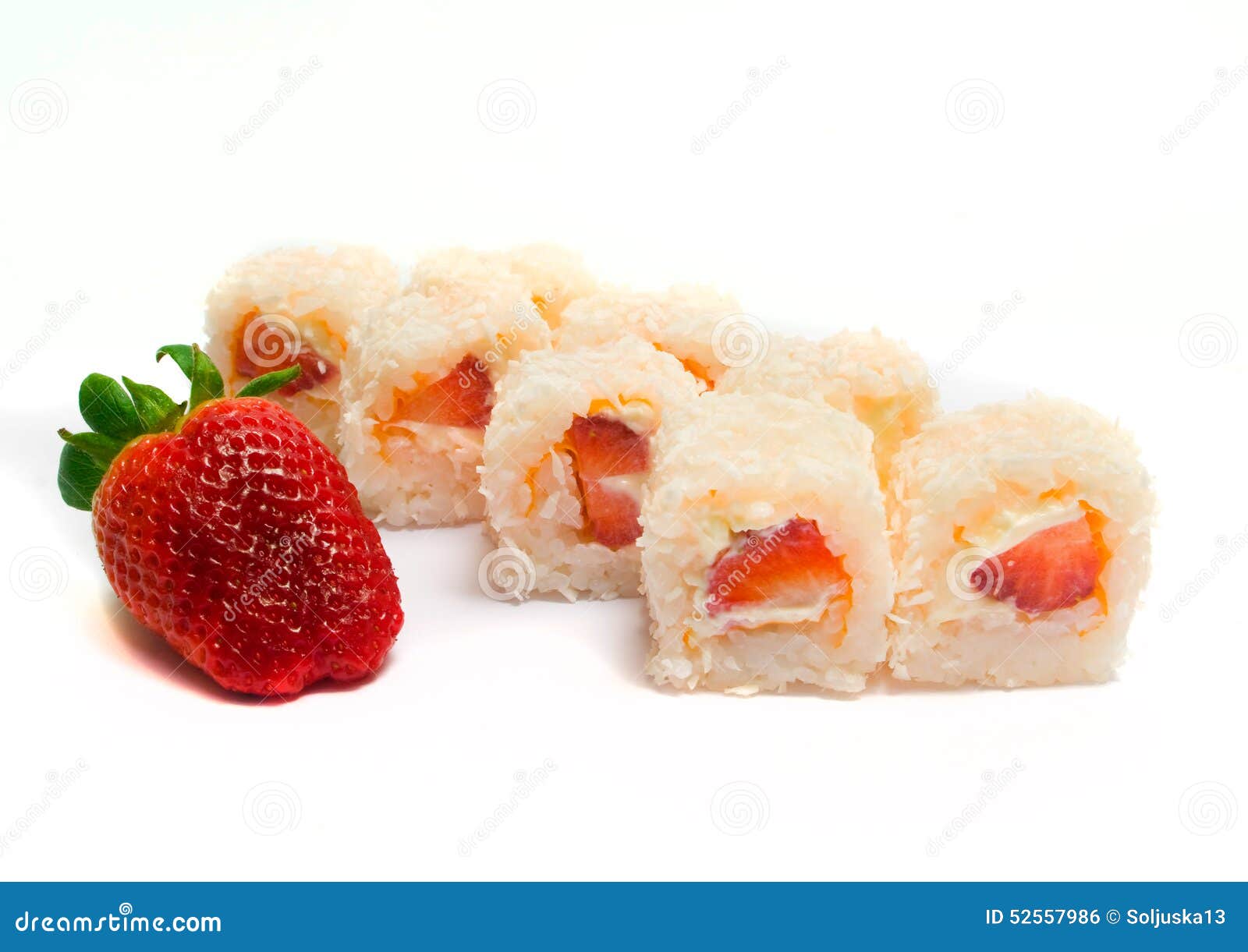 Sweet Sushi with Coconut, Strawberries and Cheese Stock Photo - Image ...