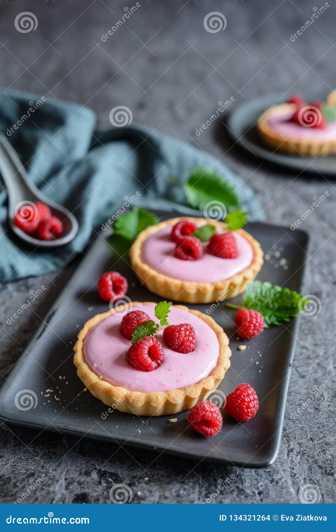 Sweet Tartlets with Raspberry Mascarpone Cream Stock Photo - Image of ...