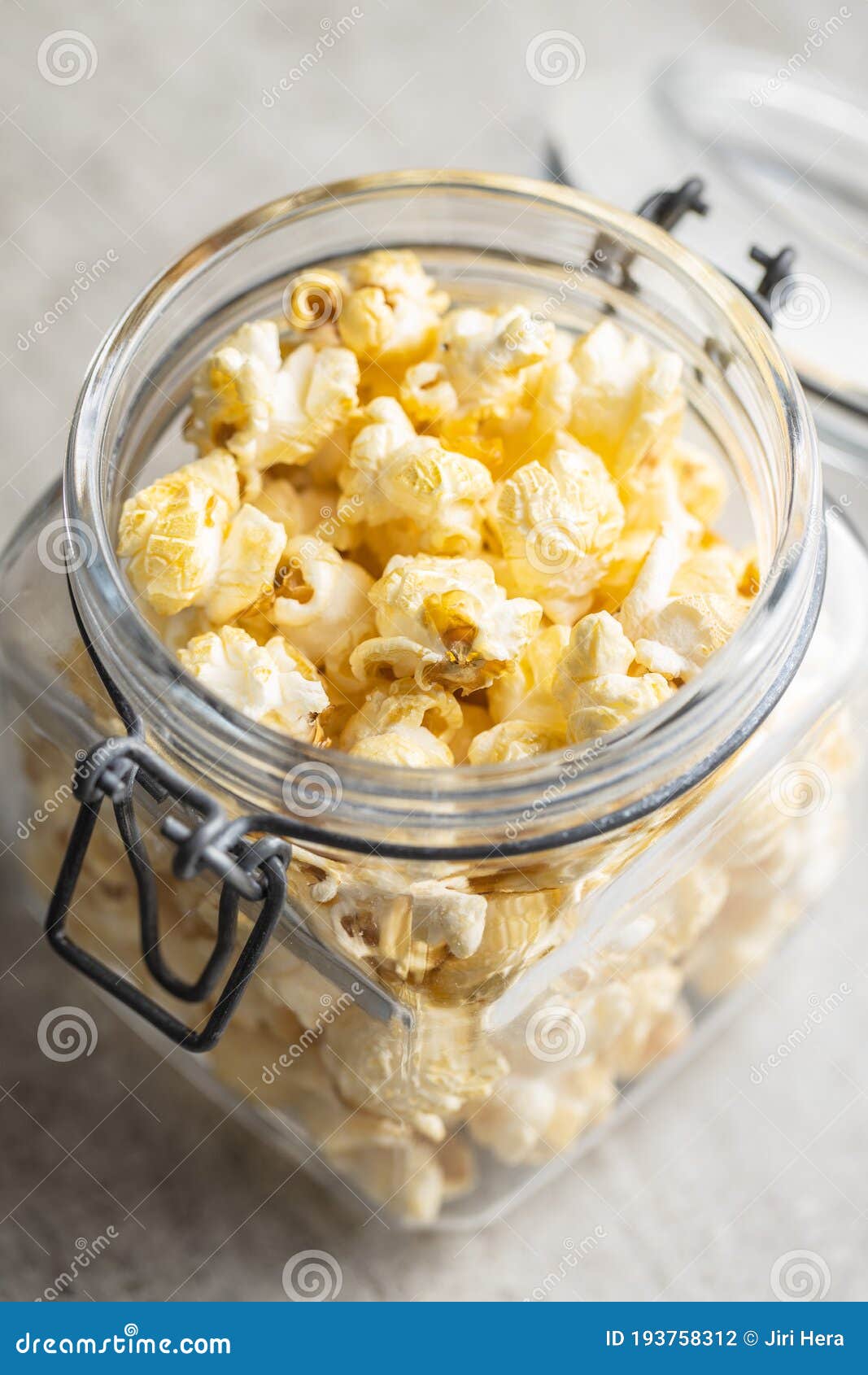 Sweet tasty popcorn in jar stock photo. Image of salty - 193758312