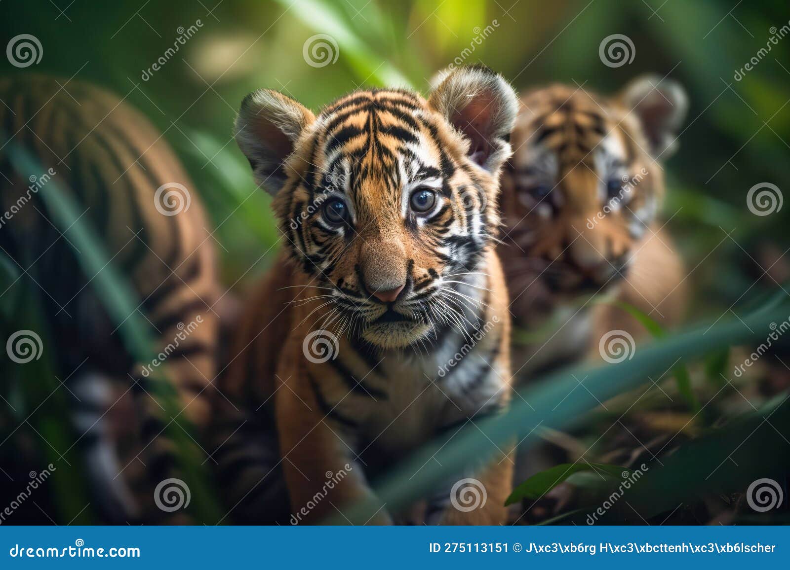 Sweet Tiger Cubs Portraits in a Jungle Stock Illustration ...