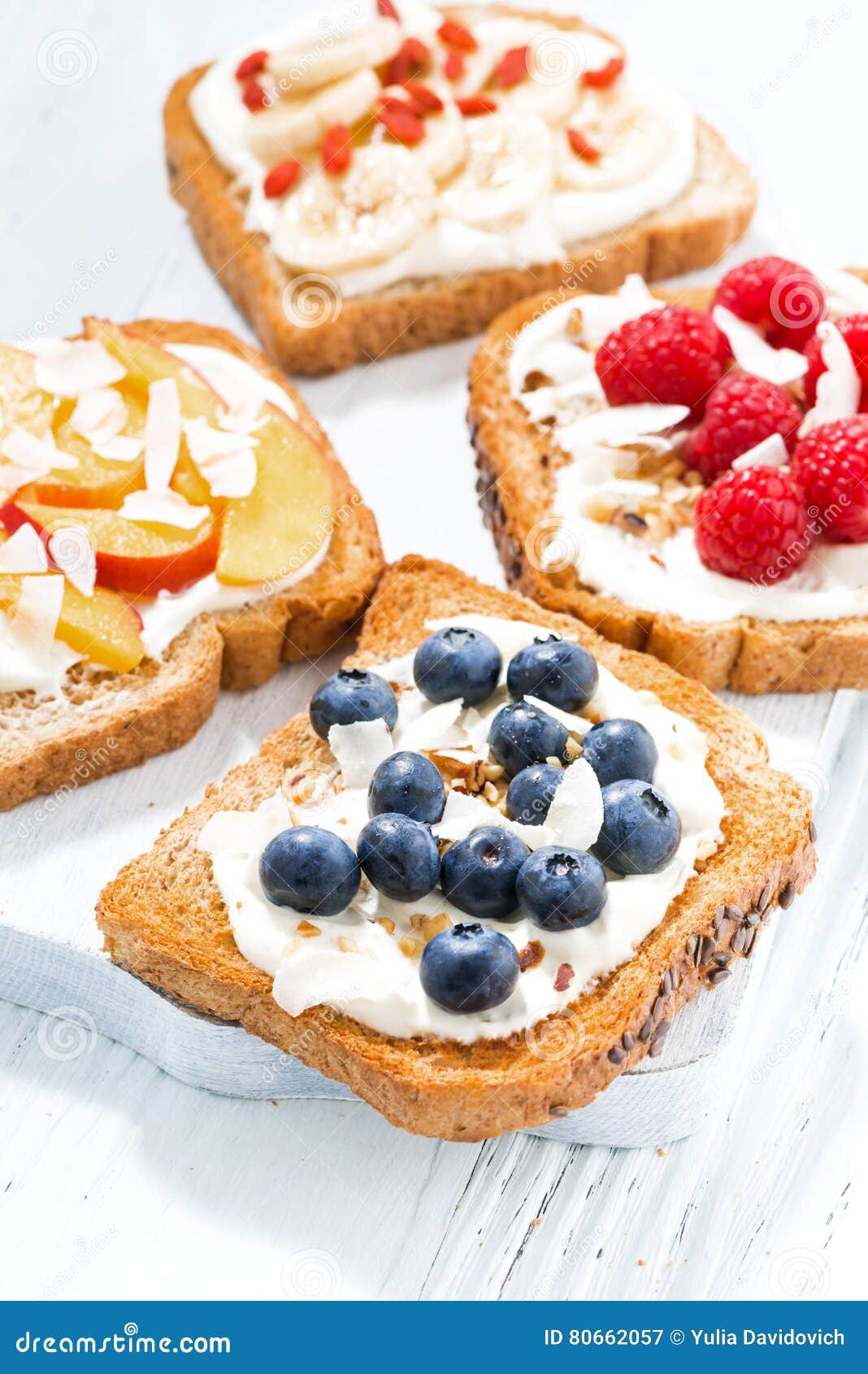 Sweet Toast with Different Toppings, Vertical Stock Image - Image of ...