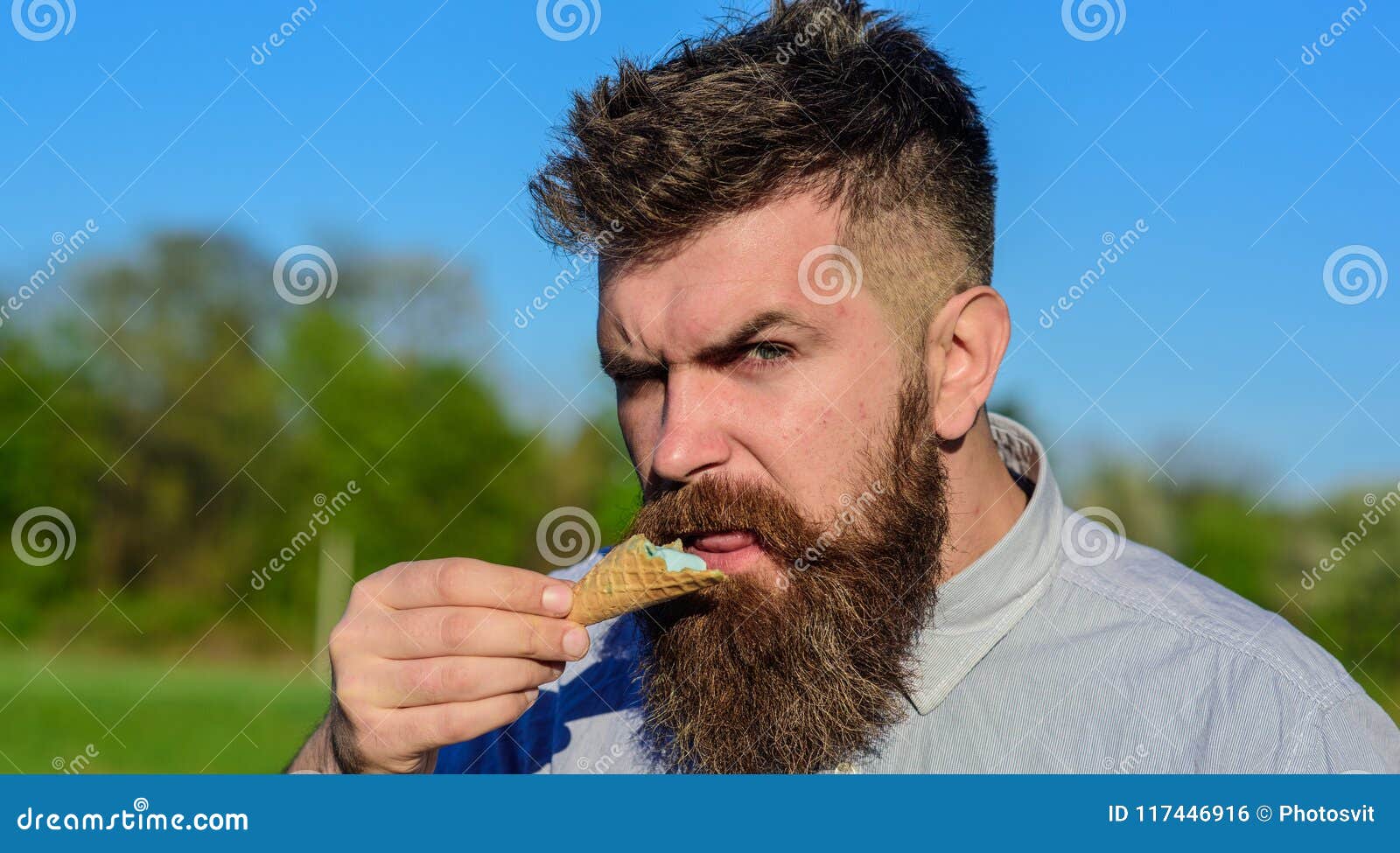 Sweet Tooth Concept Bearded Man With Ice Cream Cone Man With Beard