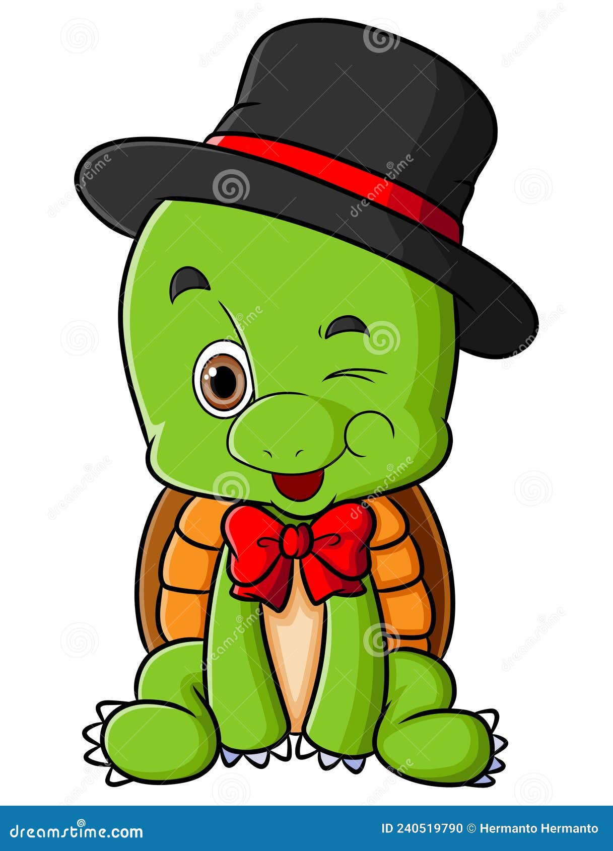 The Sweet Turtle is Sitting and Wearing the Black Hat Stock Vector ...