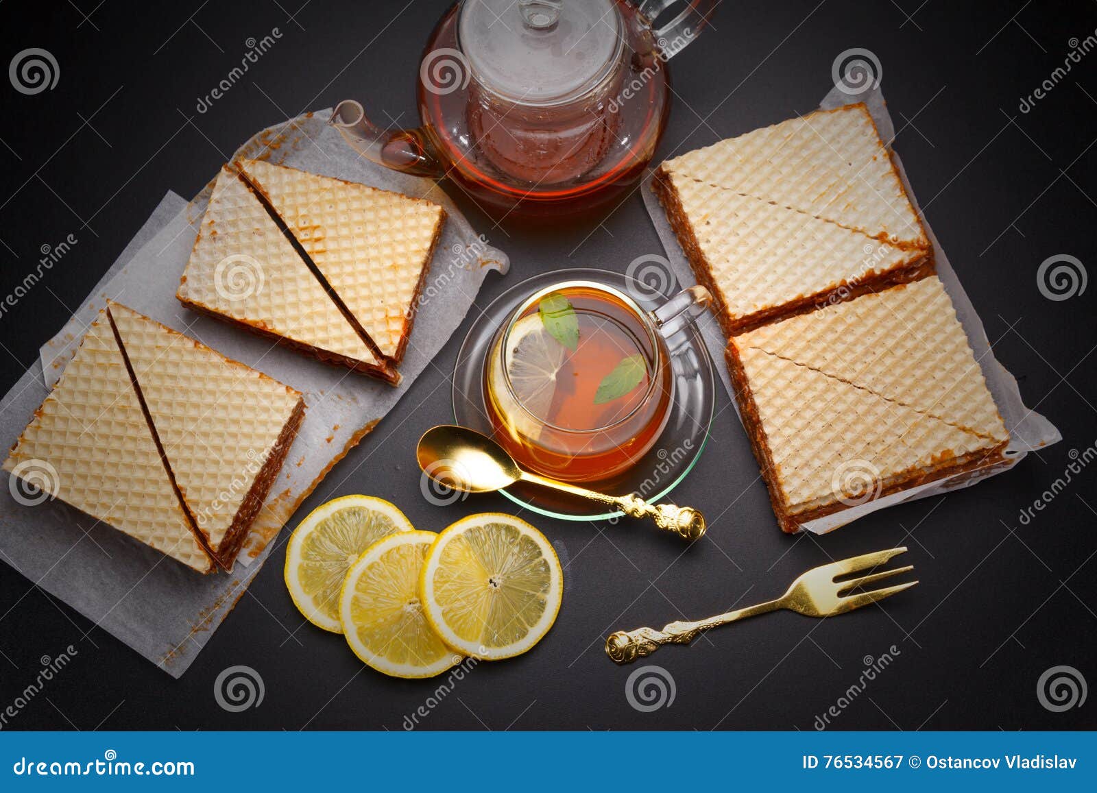 Sweet Waffle Triangular Cakes with Condensed Milk Stock Image - Image ...