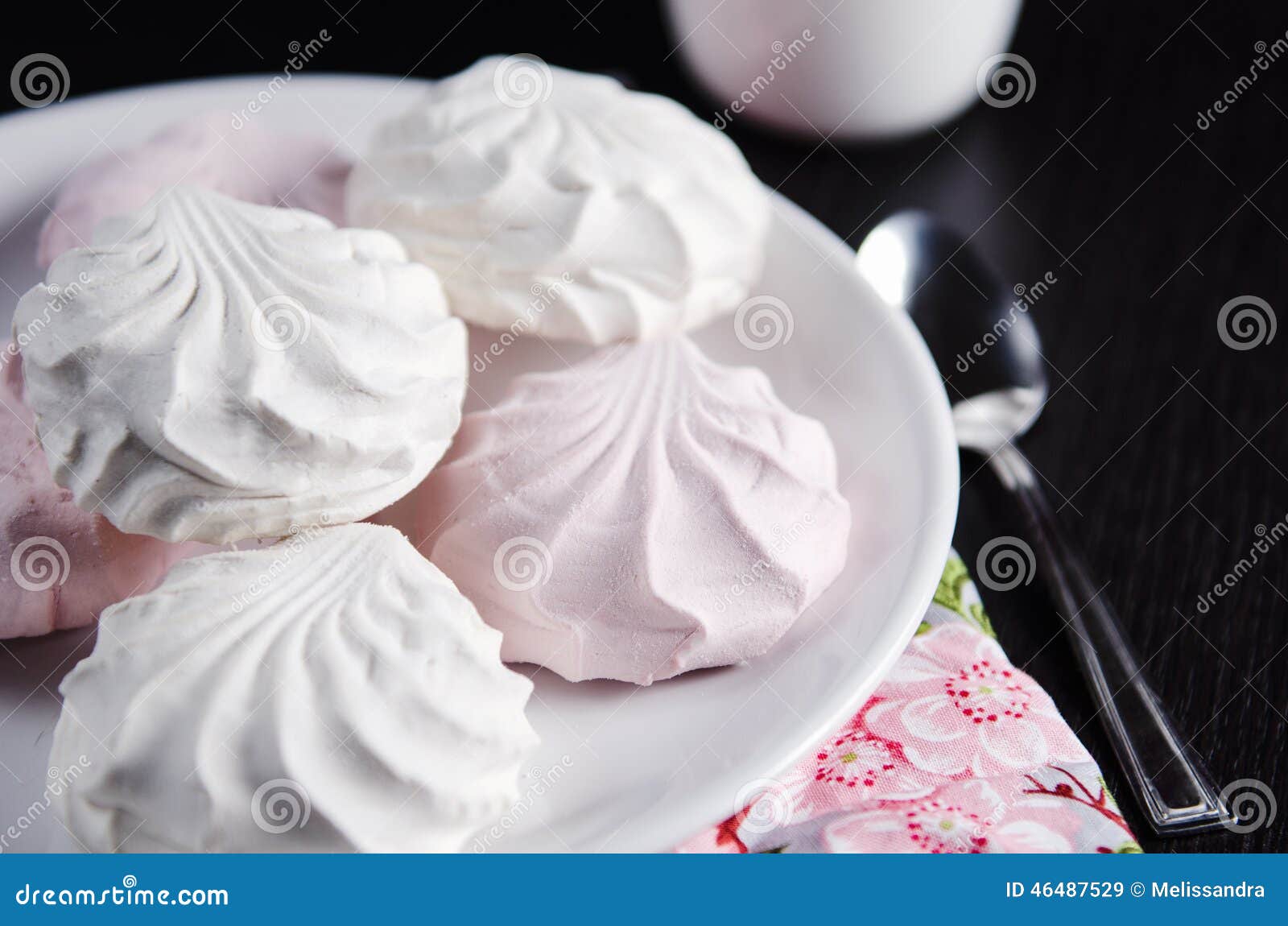 Sweet White and Pink Marshmallows on Plate Stock Image - Image of group ...