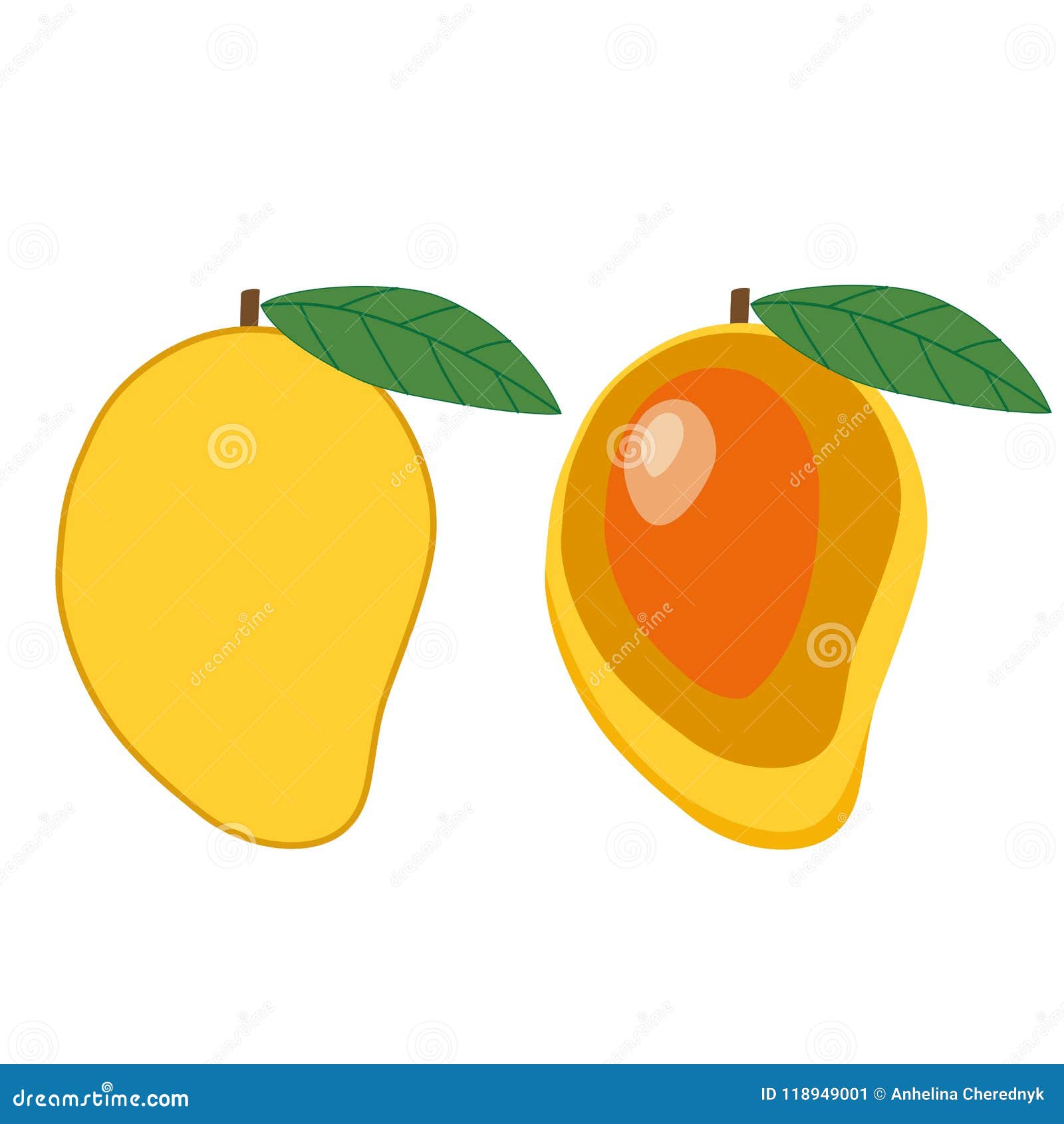 Sweet Whole Mango and Cut Mango with Leaf Fruit Icon Vector Stock ...