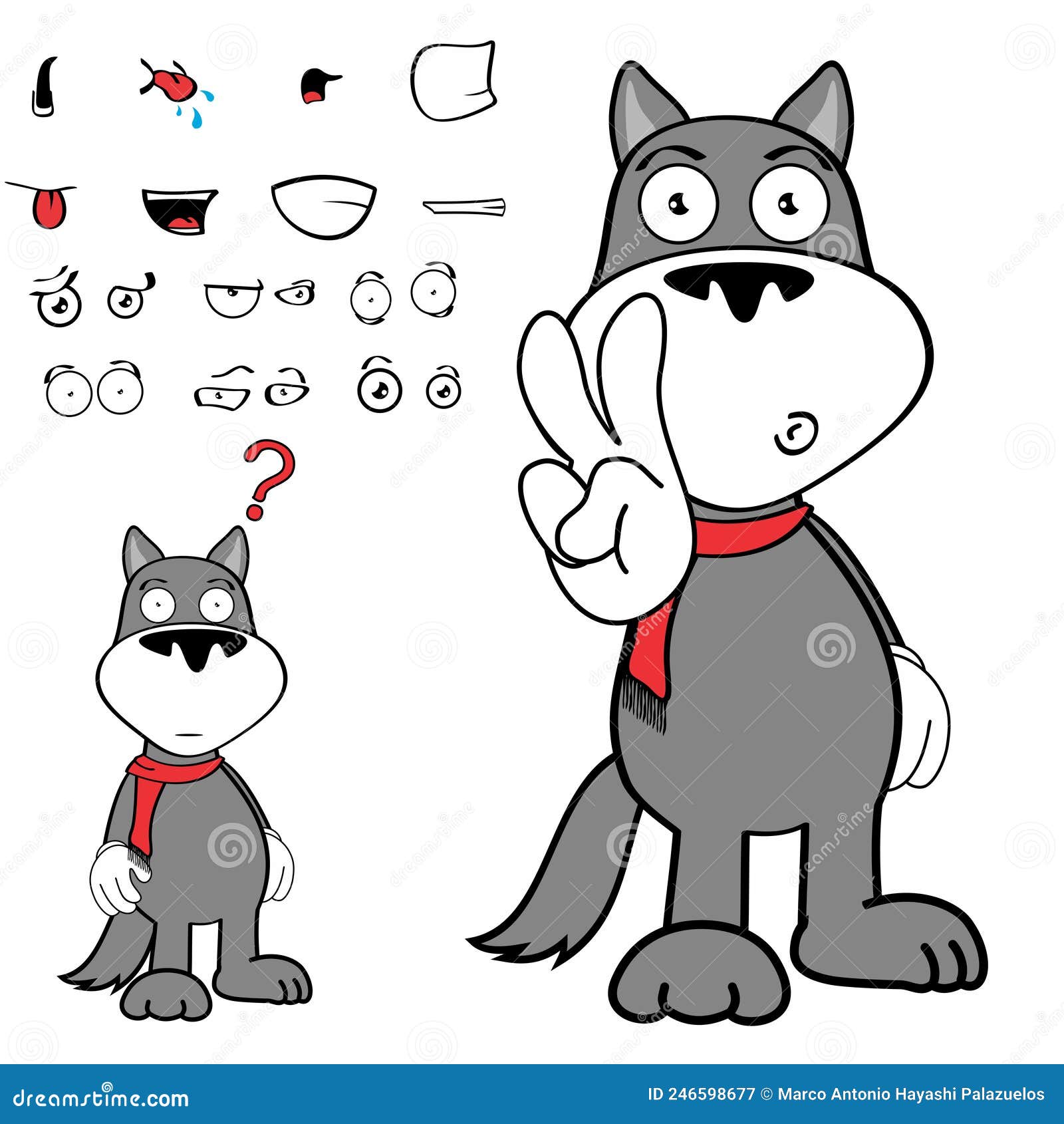 Sweet Wolf Cartoon Kawaii Expressions Pack Stock Vector - Illustration ...