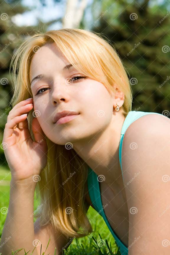 Sweet Woman Rest On The Grass Stock Image Image Of Lady Face 10775509