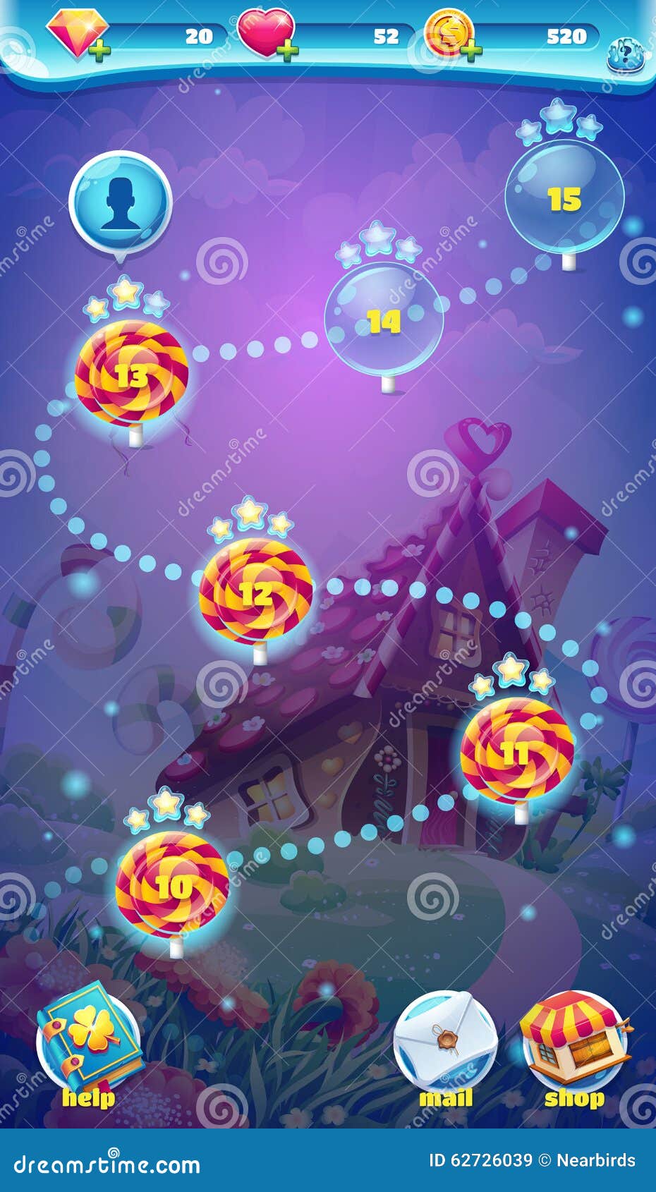 Sweet World Mobile GUI Map Screen Video Web Games Stock Vector ...