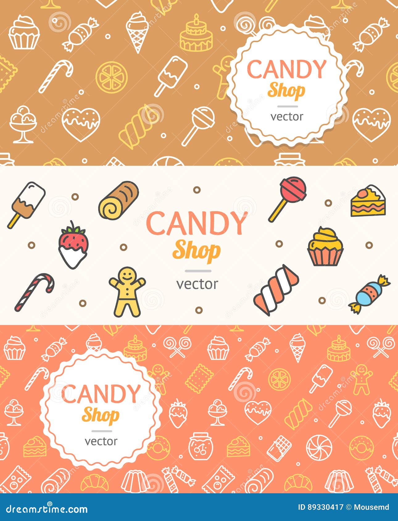 Sweets and Bakery Candy Banner Flyer Horizontal Set. Vector Stock ...
