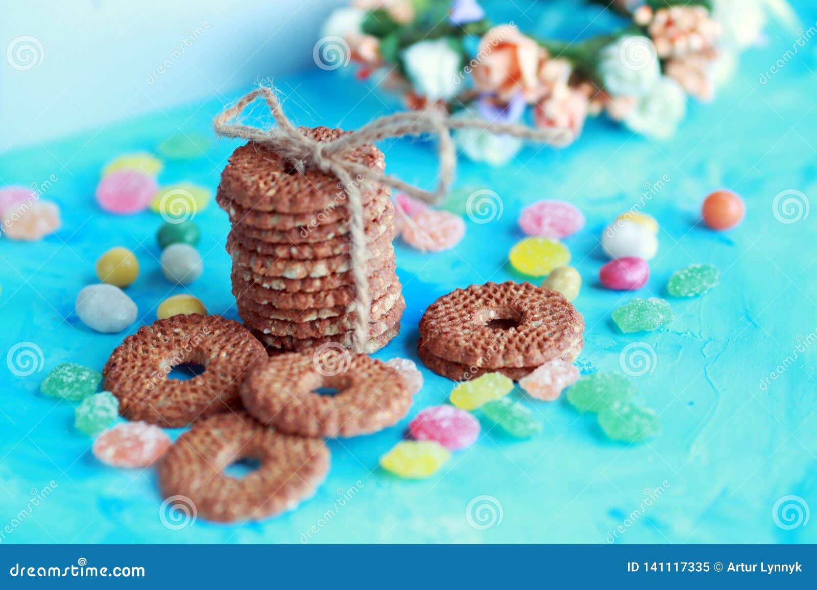 Sweets on a Blue Background Stock Image - Image of baked, healthy ...