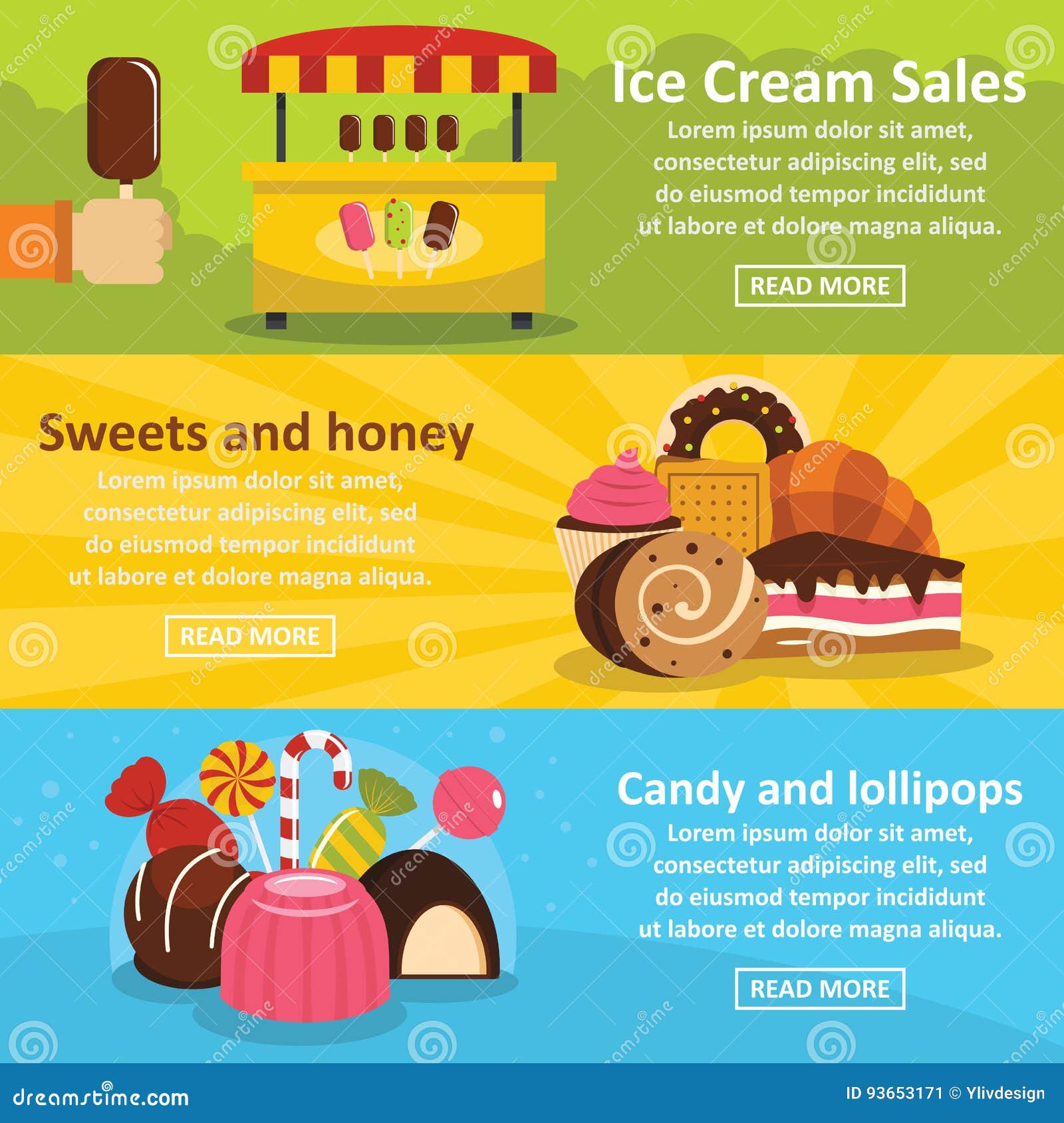 Sweets Candies Banner Horizontal Set, Flat Style Stock Vector ...