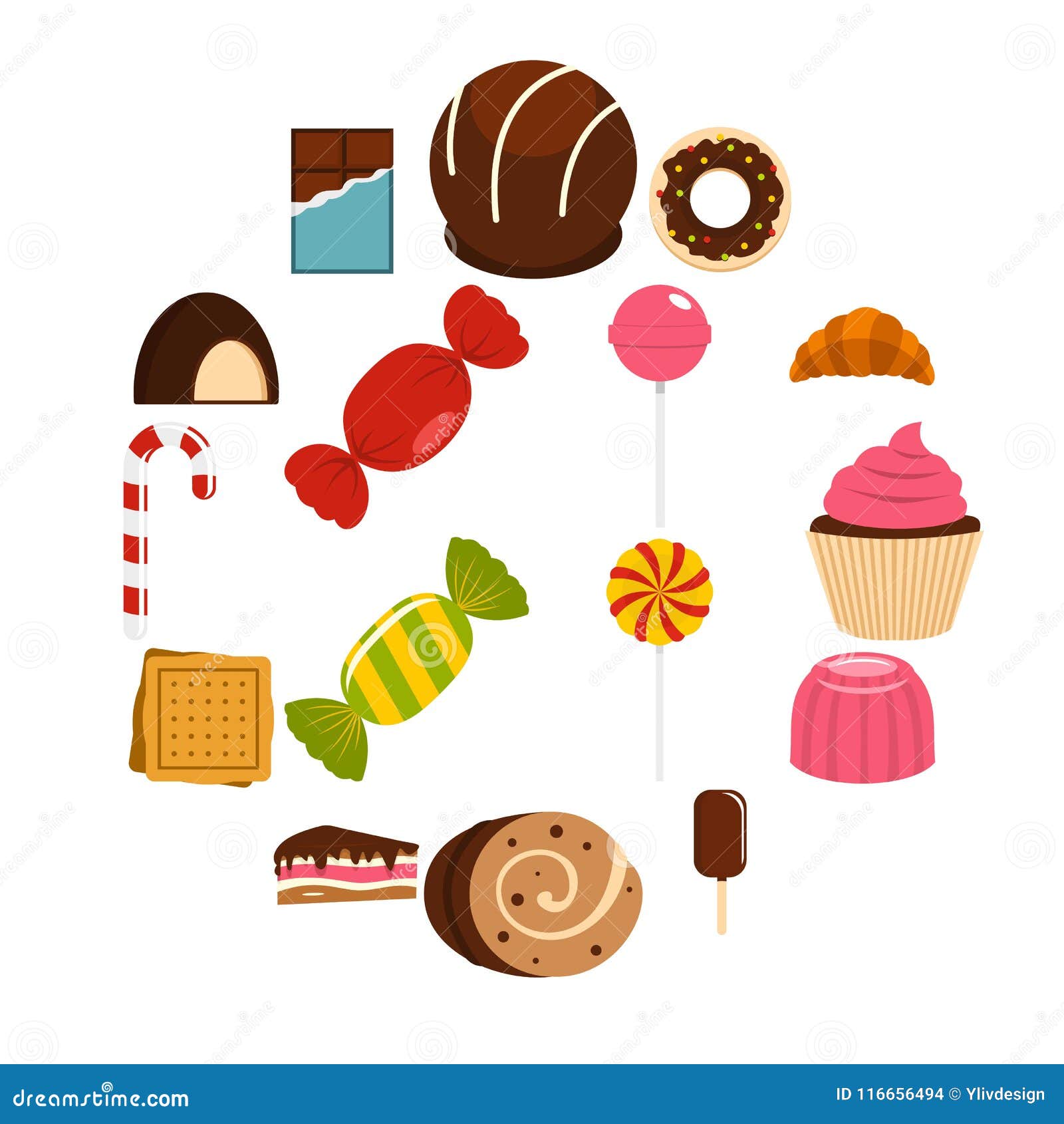 Sweets and Candies Icons Set in Flat Style Stock Vector - Illustration ...