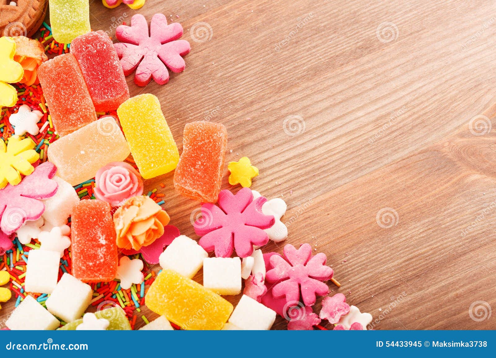 Sweets and Candies on a Wooden Table Stock Image - Image of shape ...