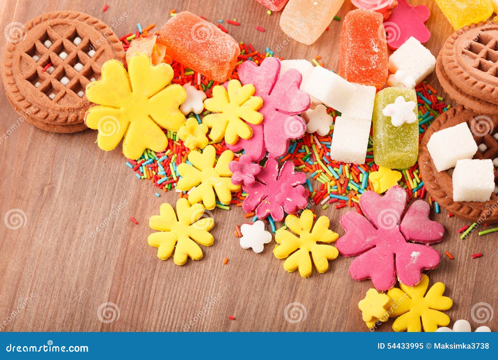 Sweets and Candies on a Wooden Table Stock Image - Image of closeup ...