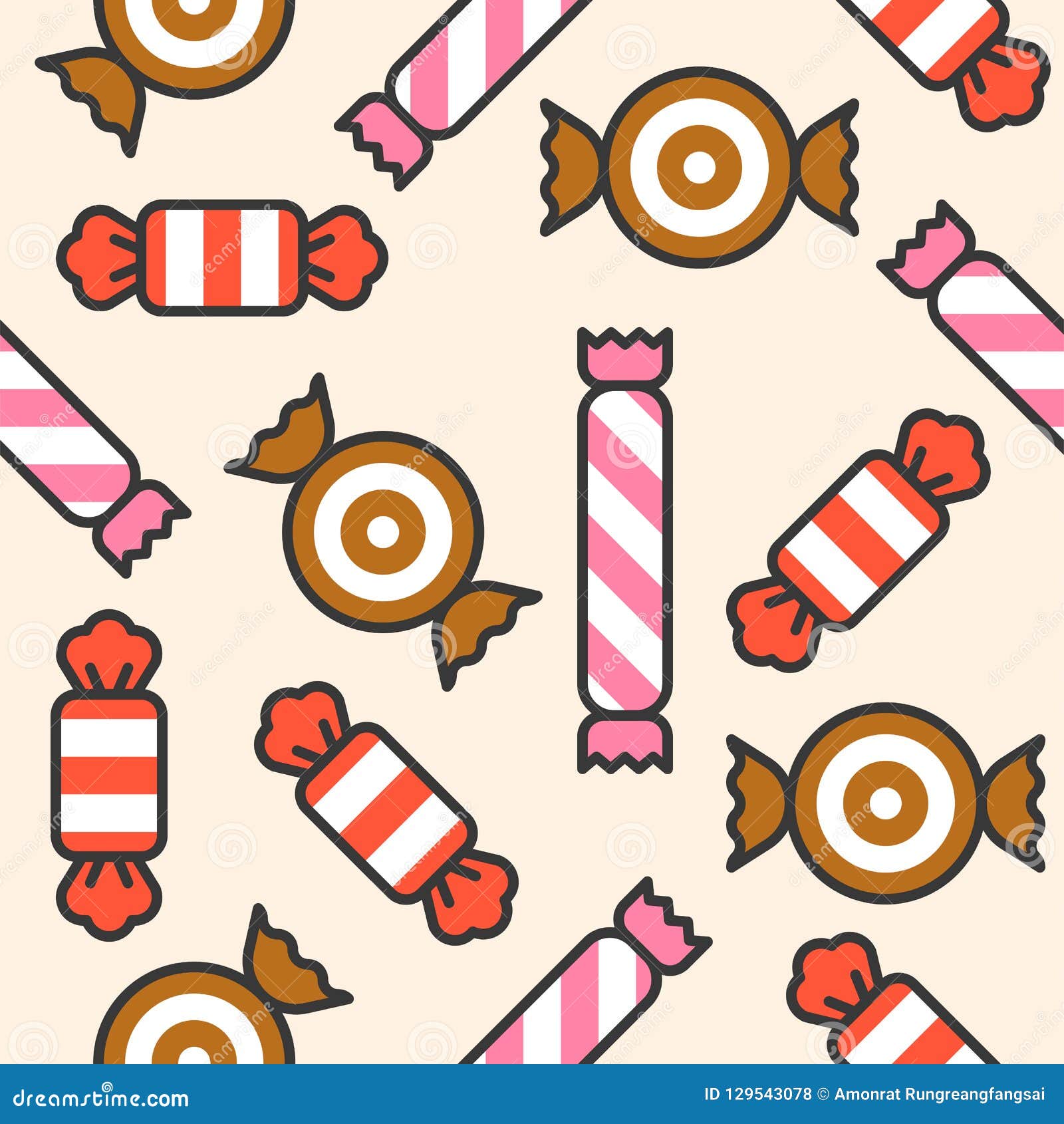 Sweets Candy Filled Outline Seamless Pattern Suitable for Wrapping ...