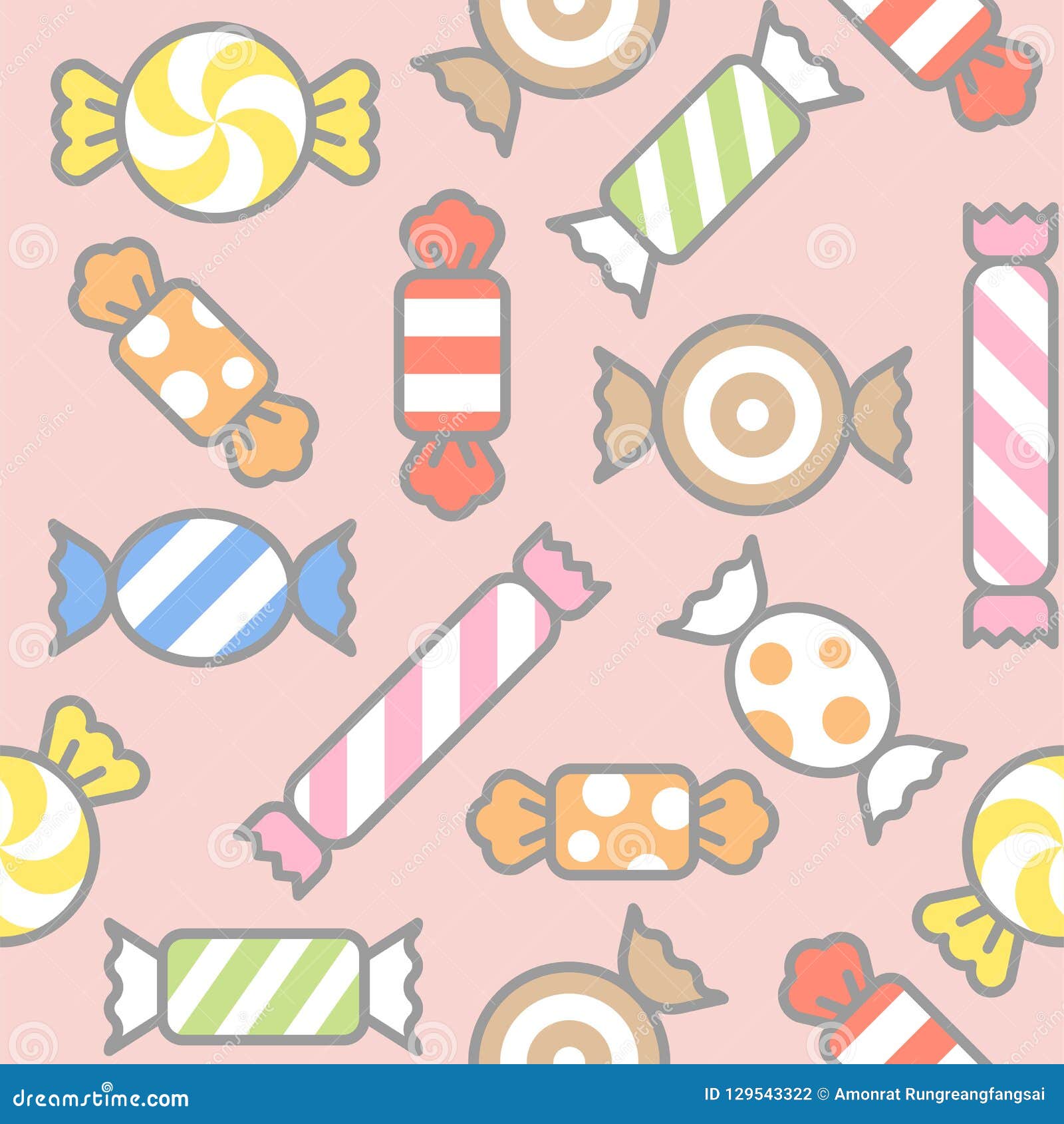 Sweets Candy Filled Outline Seamless Pattern Suitable for Wrapping ...