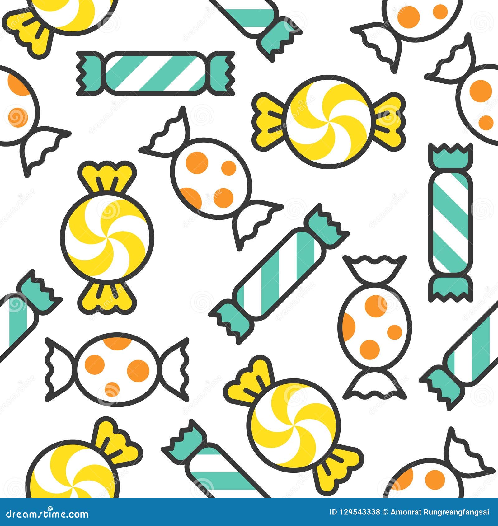 Sweets Candy Filled Outline Seamless Pattern Suitable for Wrapping ...