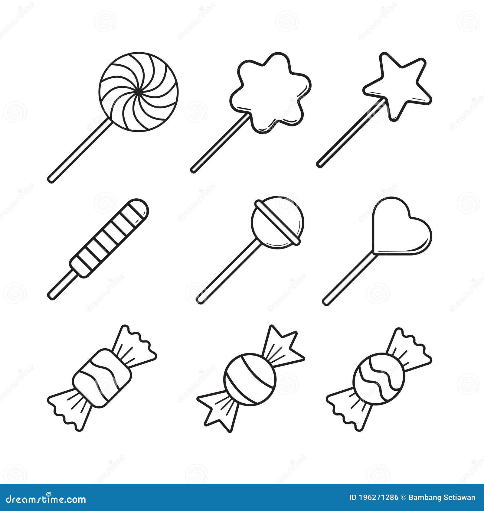 Uncolored Sweets Candy Vector Icon Set in Thin Line Style. Design ...