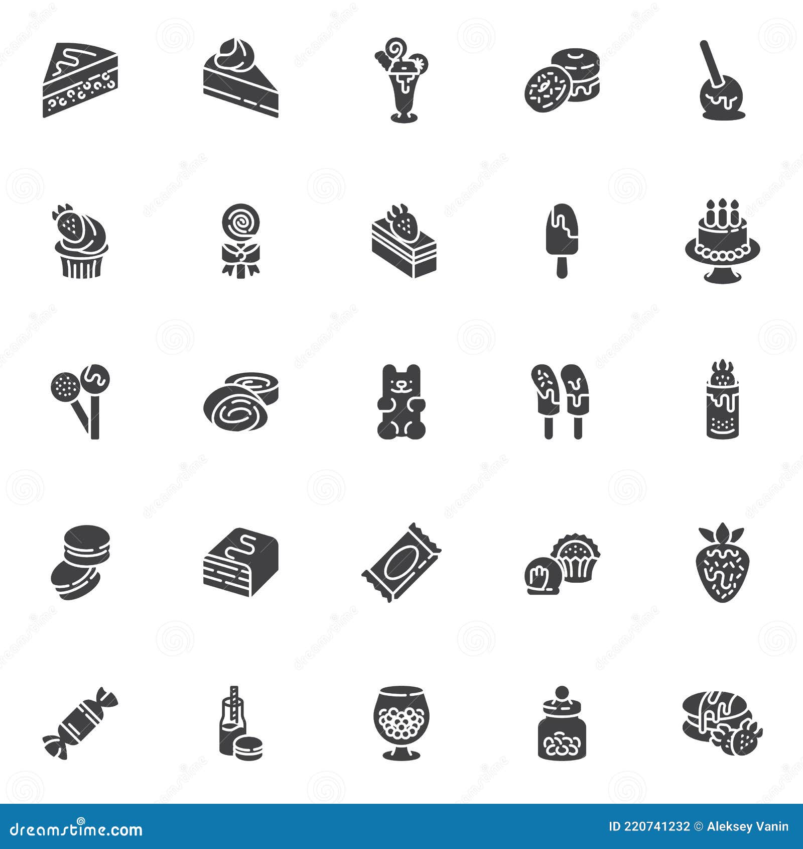 Sweets and Candy Vector Icons Set Stock Vector - Illustration of cake ...