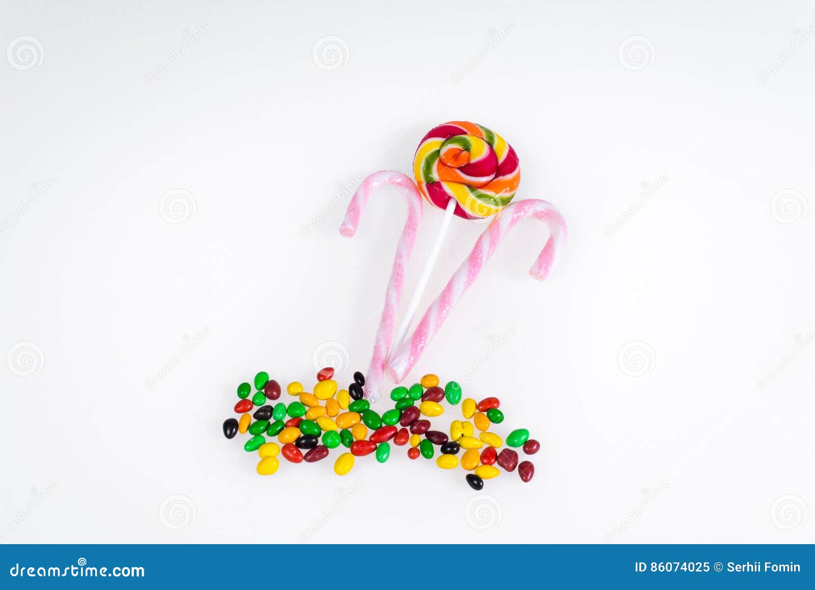 Sweets - Colored Lollipop And Pink With White Stripes Stick On A White ...