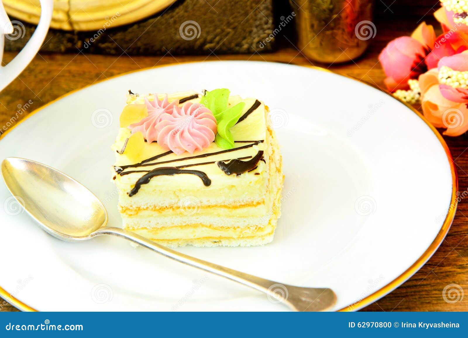 Sweets: Cream Cakes on Plate Stock Photo - Image of cream, custard ...