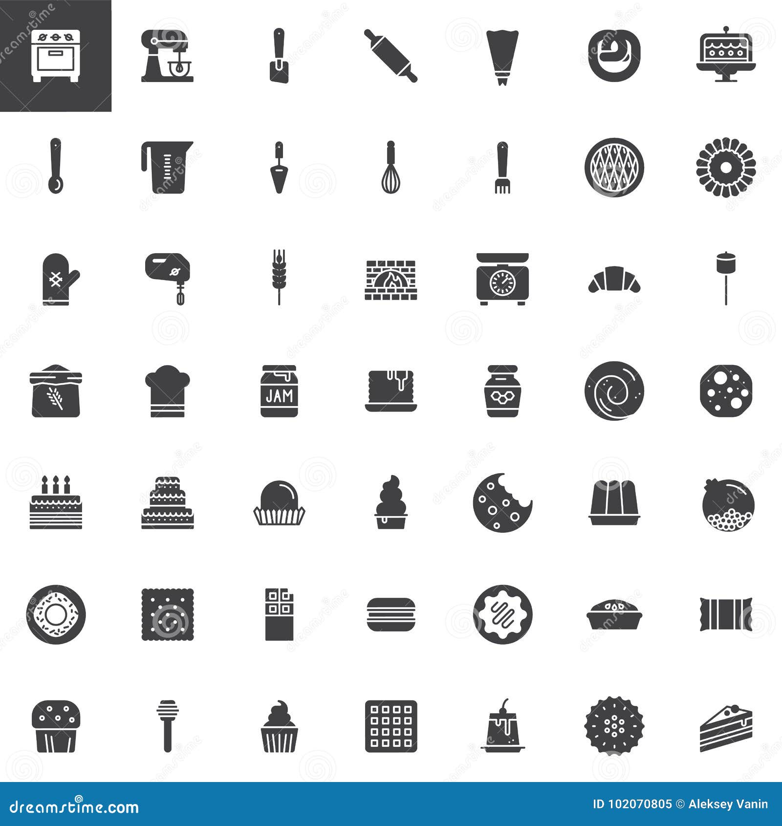 Sweets Dessert and Kitchen Utensils Vector Icons Set Stock Vector ...