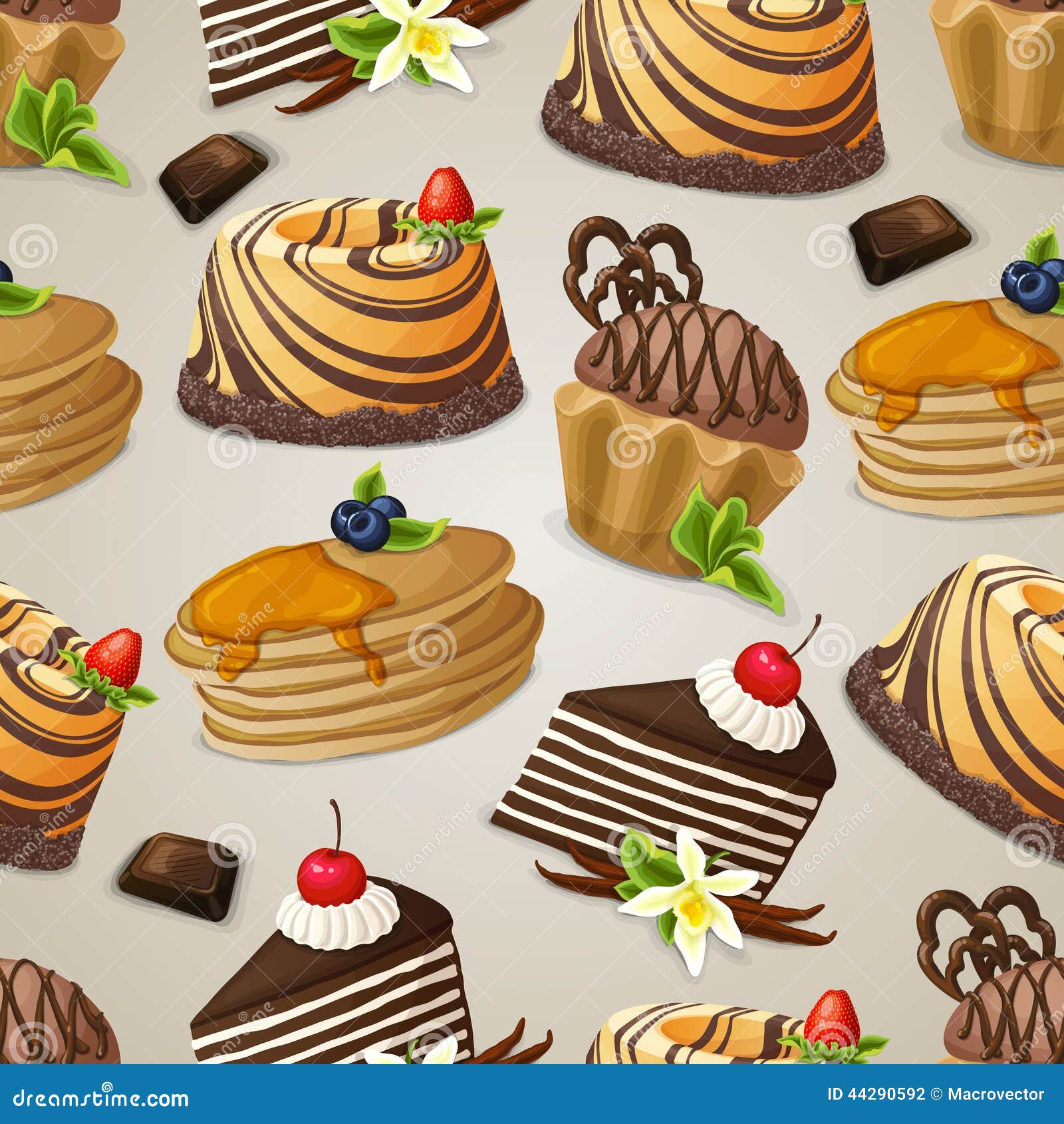 Sweets Dessert Seamless Pattern Stock Vector - Illustration of pancake ...