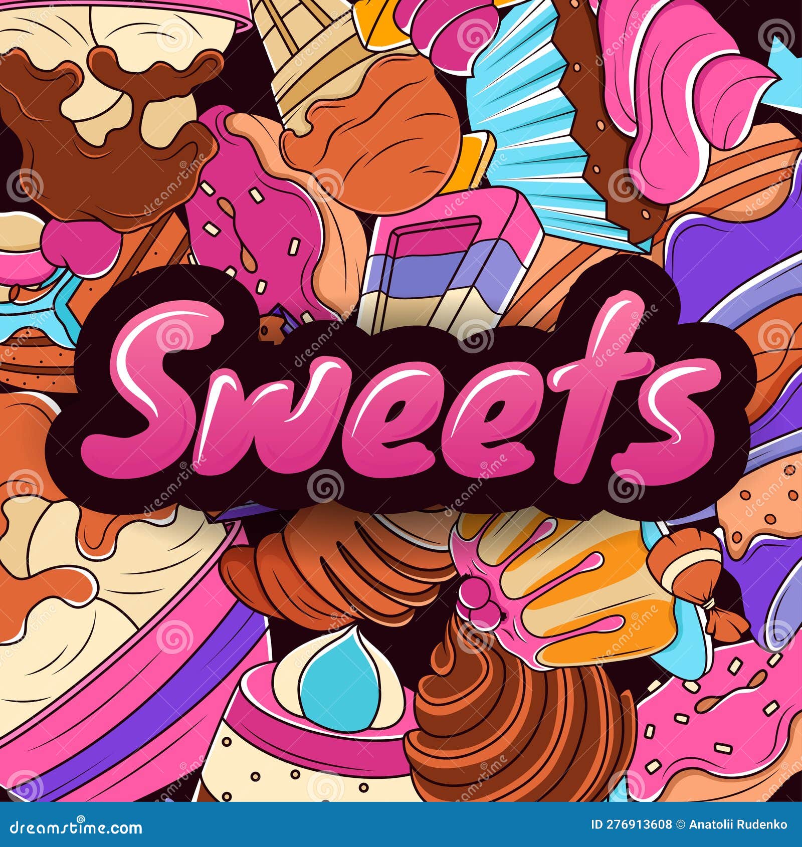 Sweets. Doodle Illustrations of Various Types of Sweets Stock Vector ...