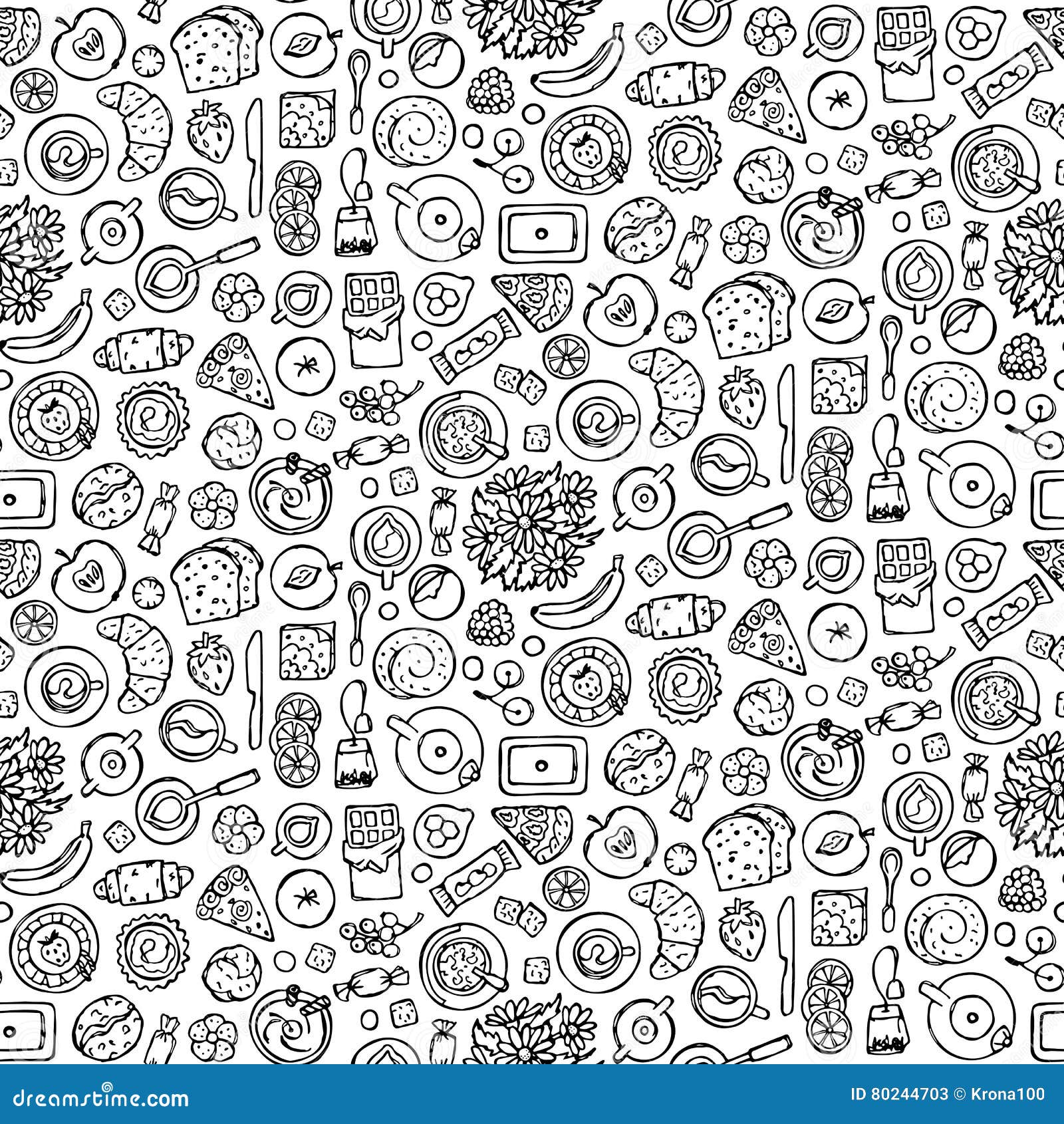 Sweets Doodle Seamless Pattern Stock Vector Illustration Of Menu
