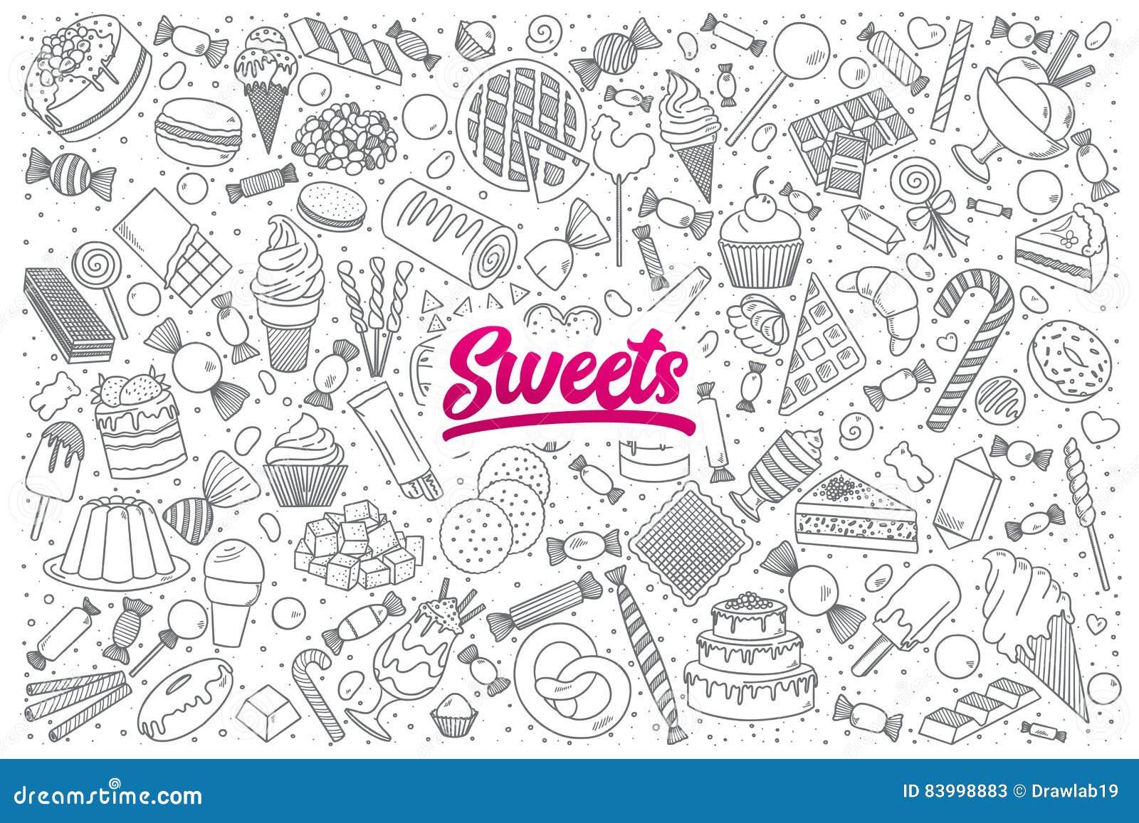 Sweets Doodle Set with Bright Lettering Stock Vector - Illustration of ...