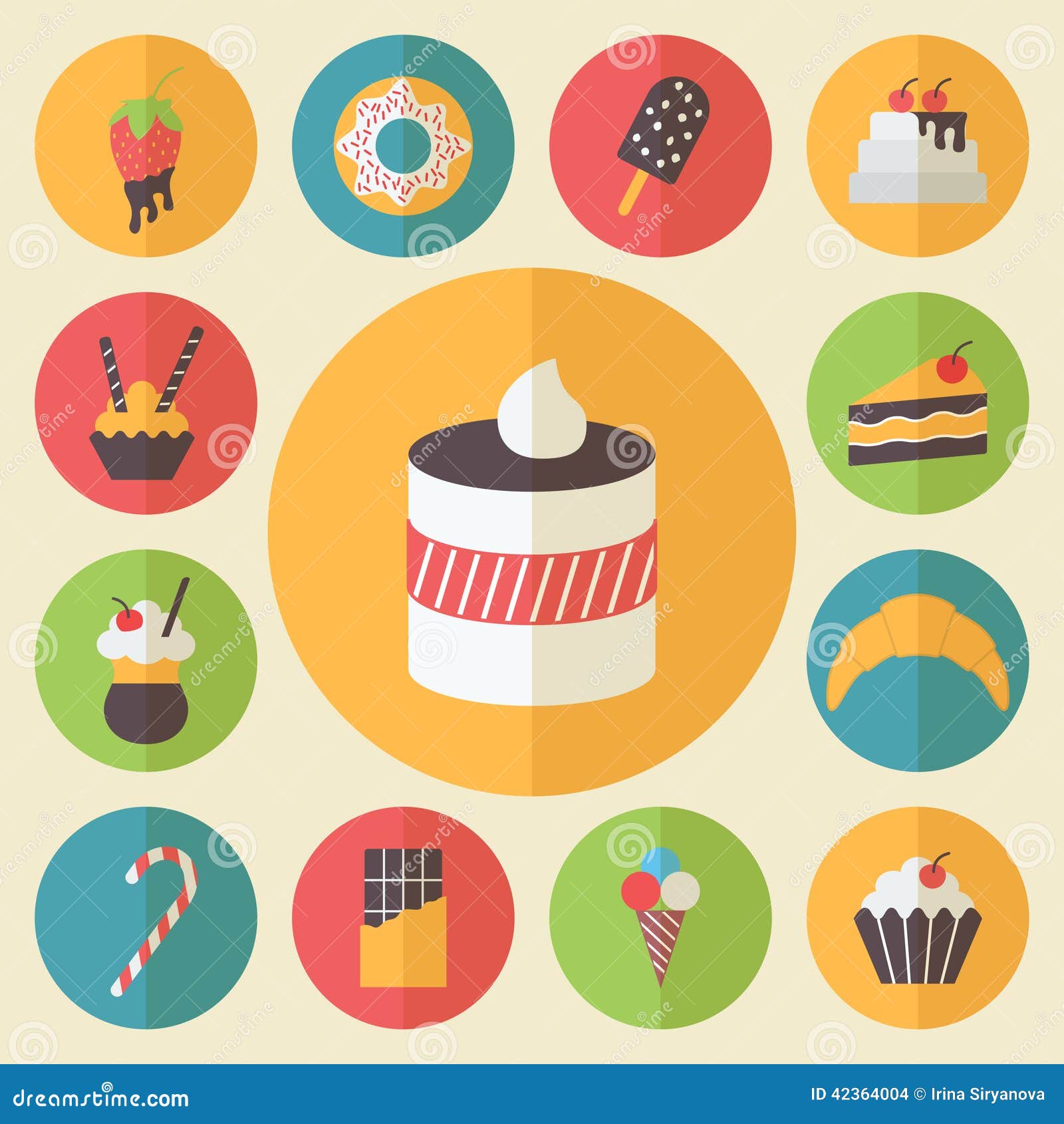 Sweets Element Set, Food Icons, Flat Design Vector Stock Vector ...