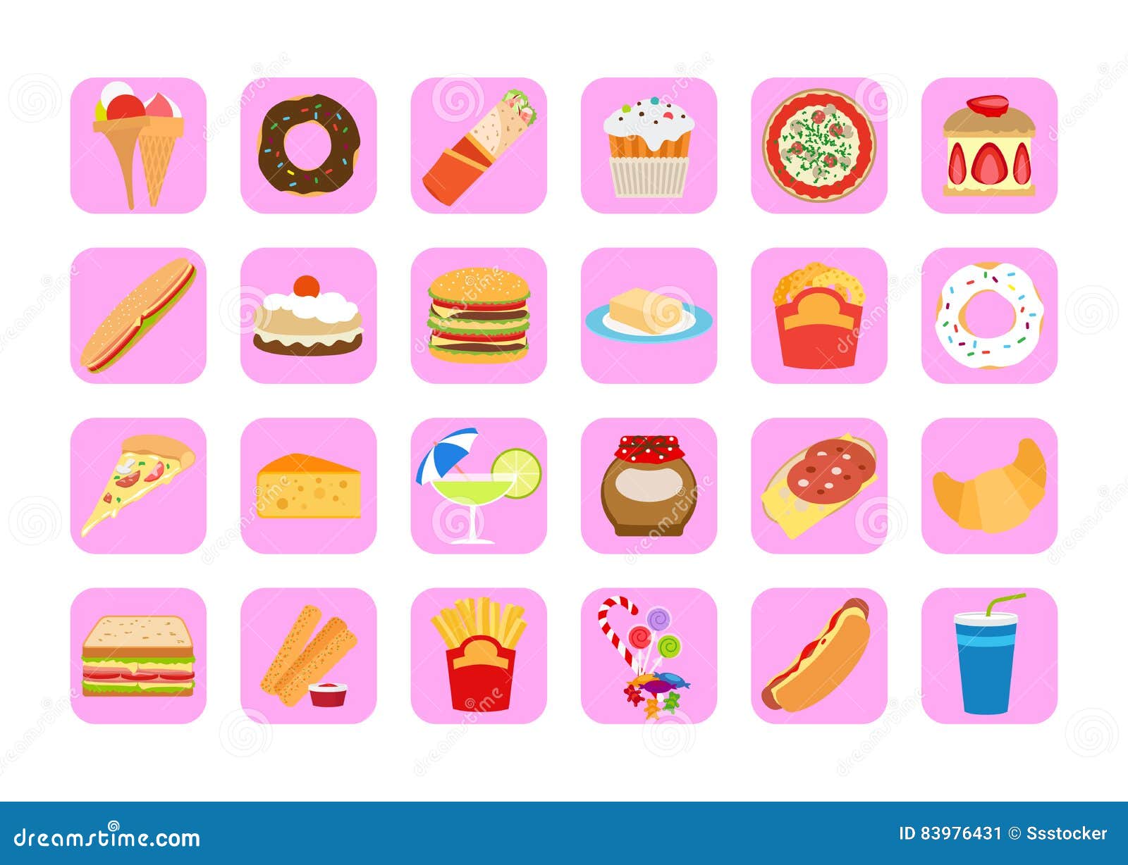 Sweets and Fatty Food Icons Stock Vector - Illustration of delicious ...