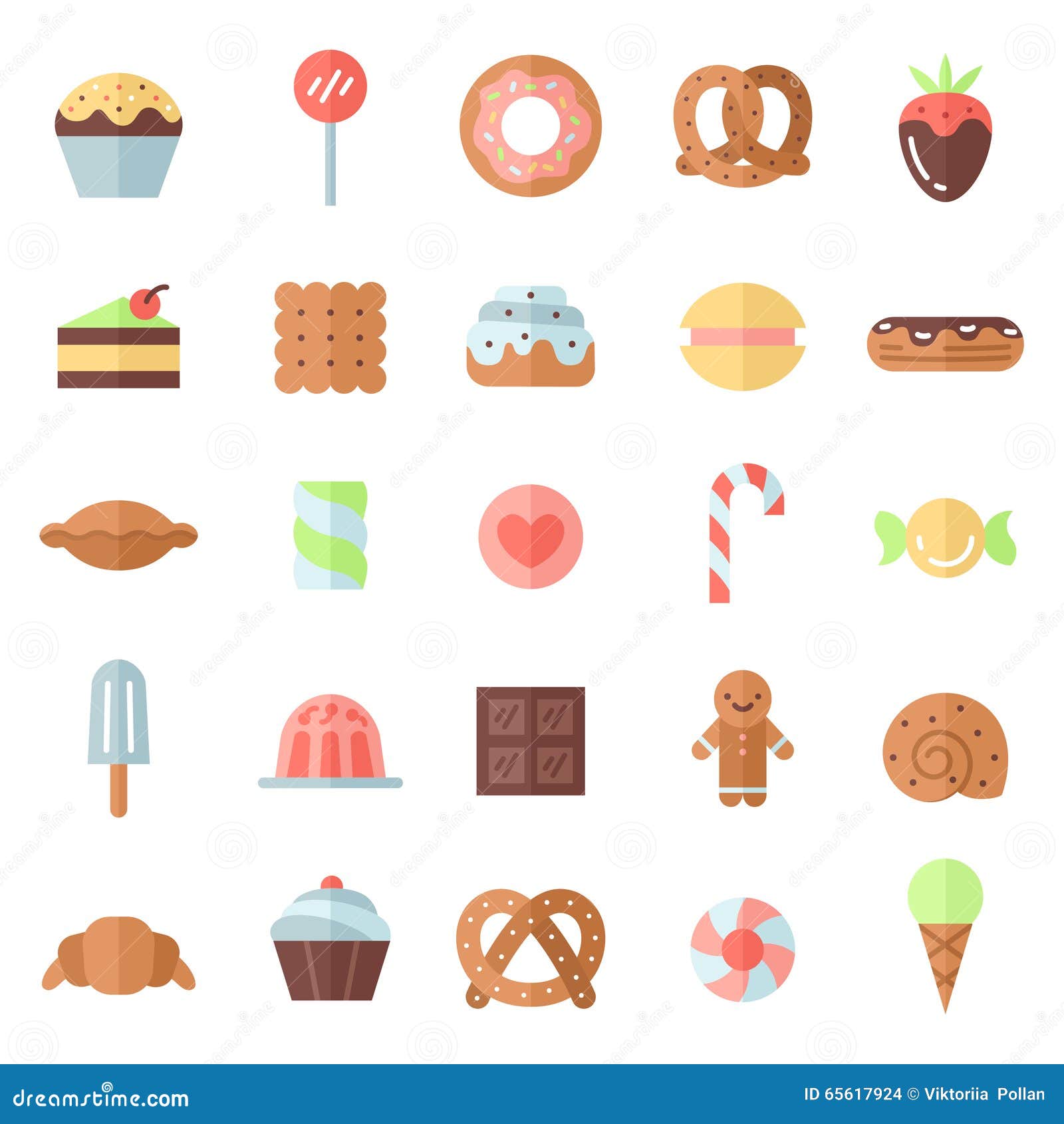 Sweets Flat Multicolored Icons Vector Set. Minimalistic Design. Stock ...